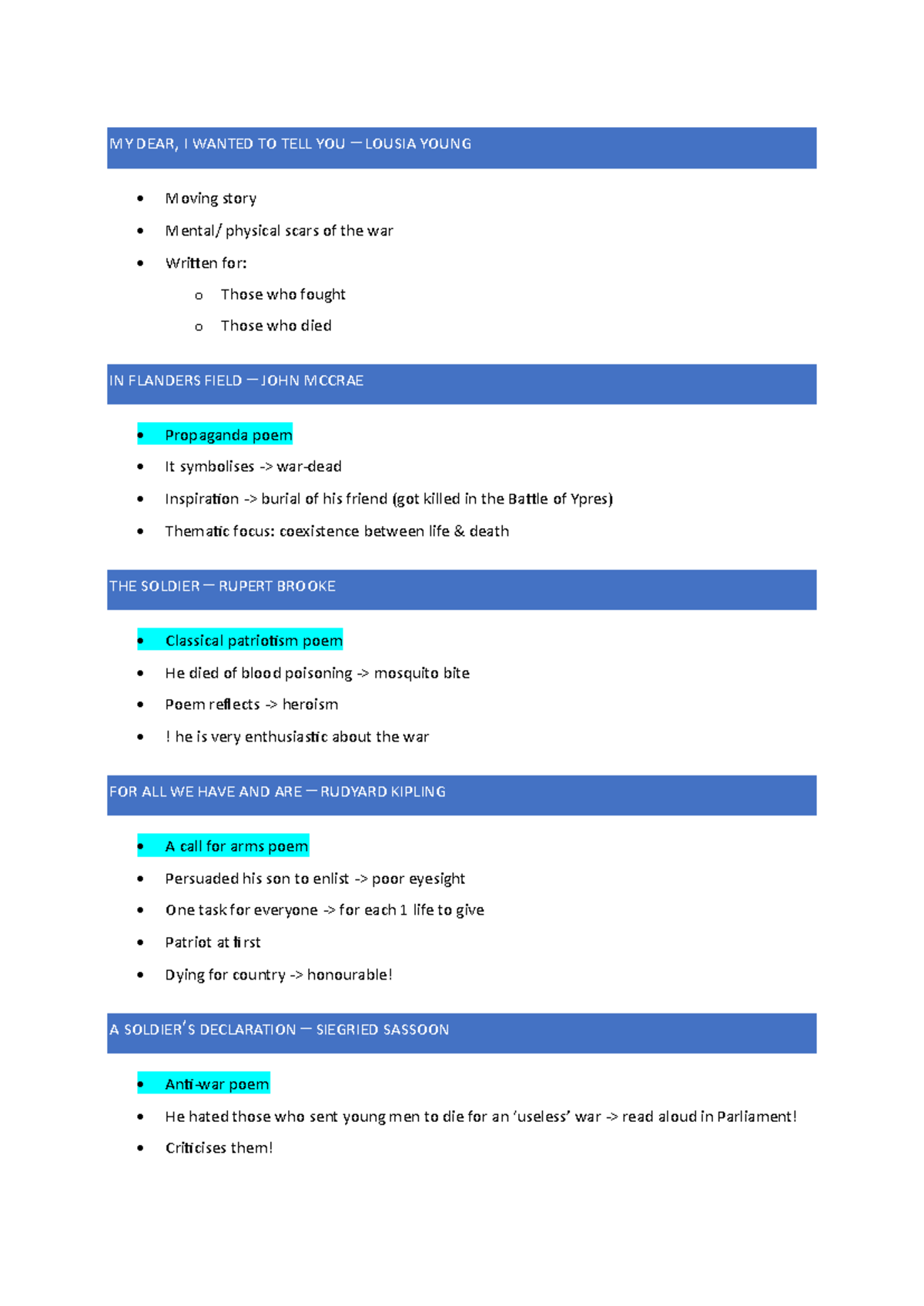 WAR Poetry Overview: Analysis of Key Works and Themes - Studocu