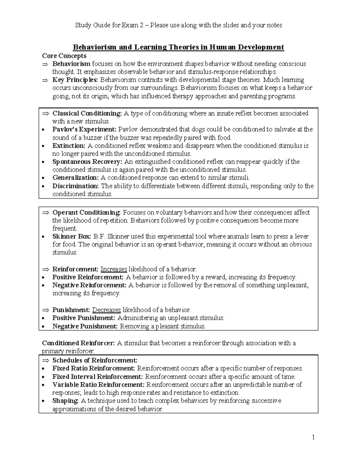 Study Guide for Exam 2: Behaviorism, Learning Theories & Adolescence ...