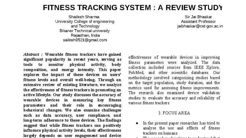 FITNESS TRACKING SYSTEM: A REVIEW STUDY (FIT101) - Studocu