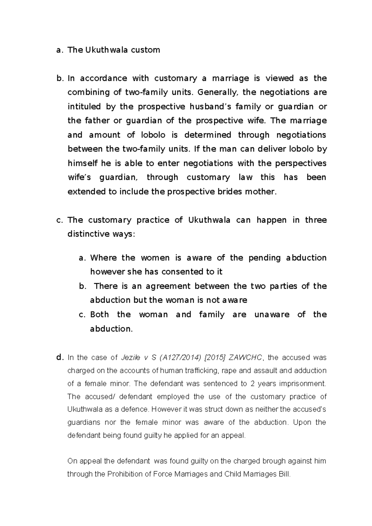 ICE 1 - Understanding the Ukuthwala Custom and Legal Implications - Studocu