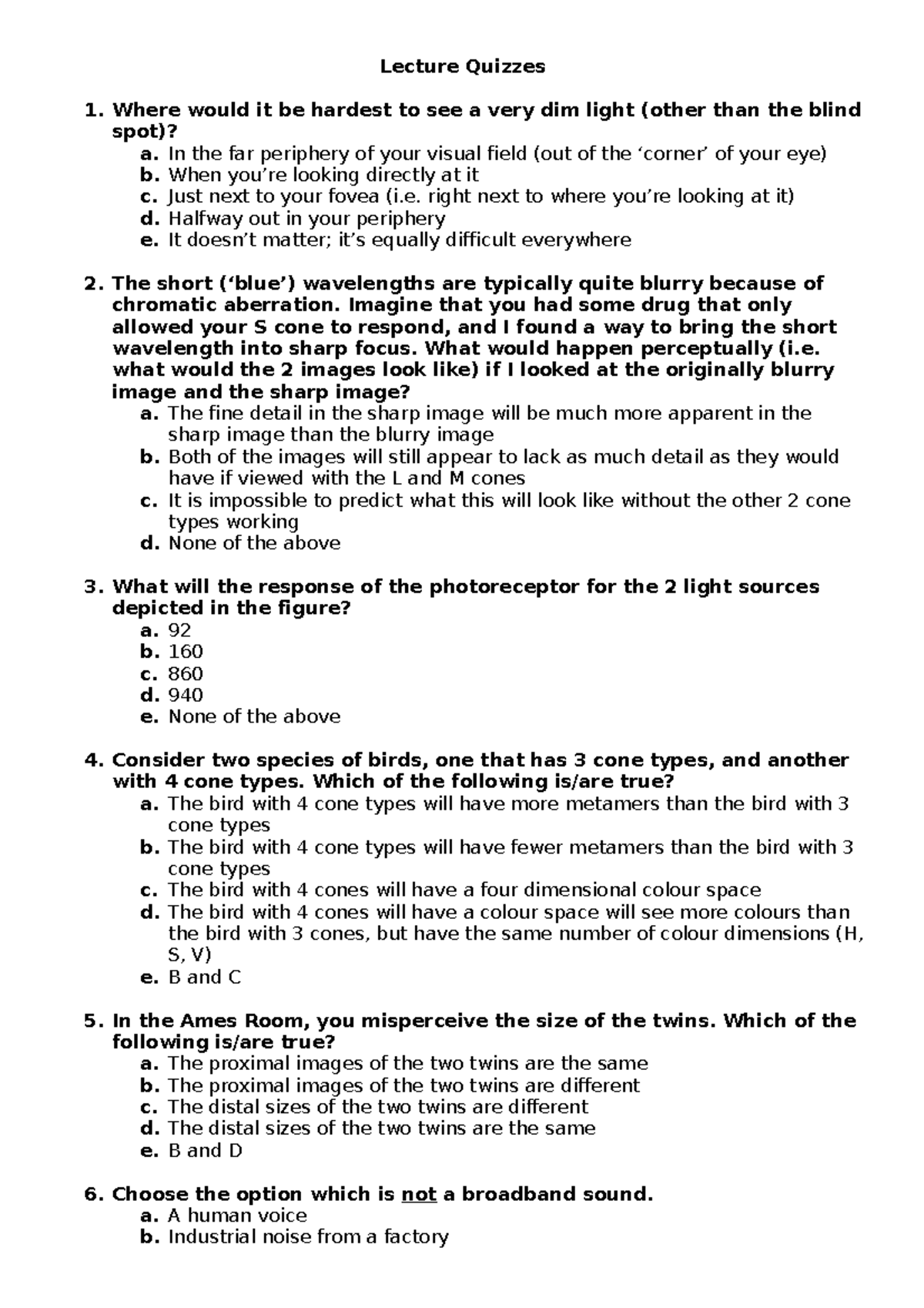 Psych 101: Lecture Quiz on Visual Perception & Auditory Theories - Studocu