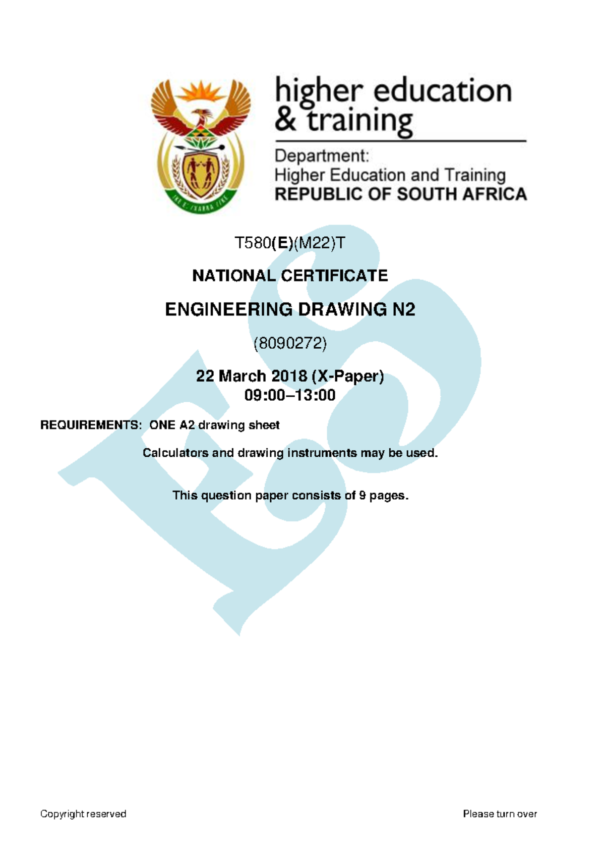 Engineering Drawing N2 March 2018 Question Paper (100 Marks) - Studocu