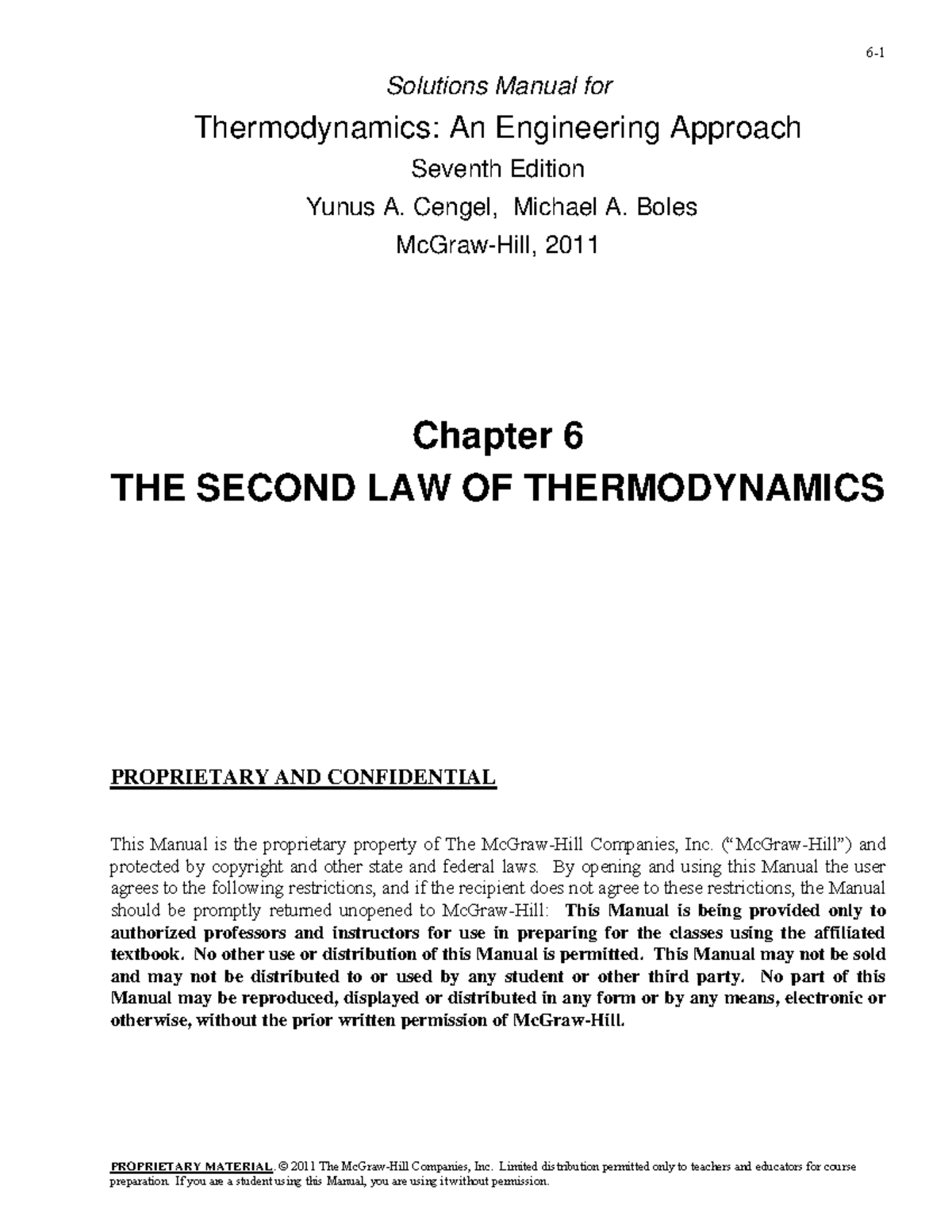 Thermo 7e SM Chapter 6: The Second Law of Thermodynamics Solutions - Studocu