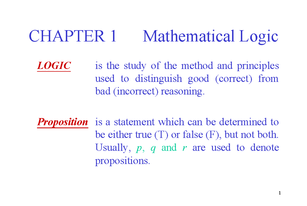 CHAPTER 1 - LOGIC: Mathematical Logic Notes for Course 101 - Studocu
