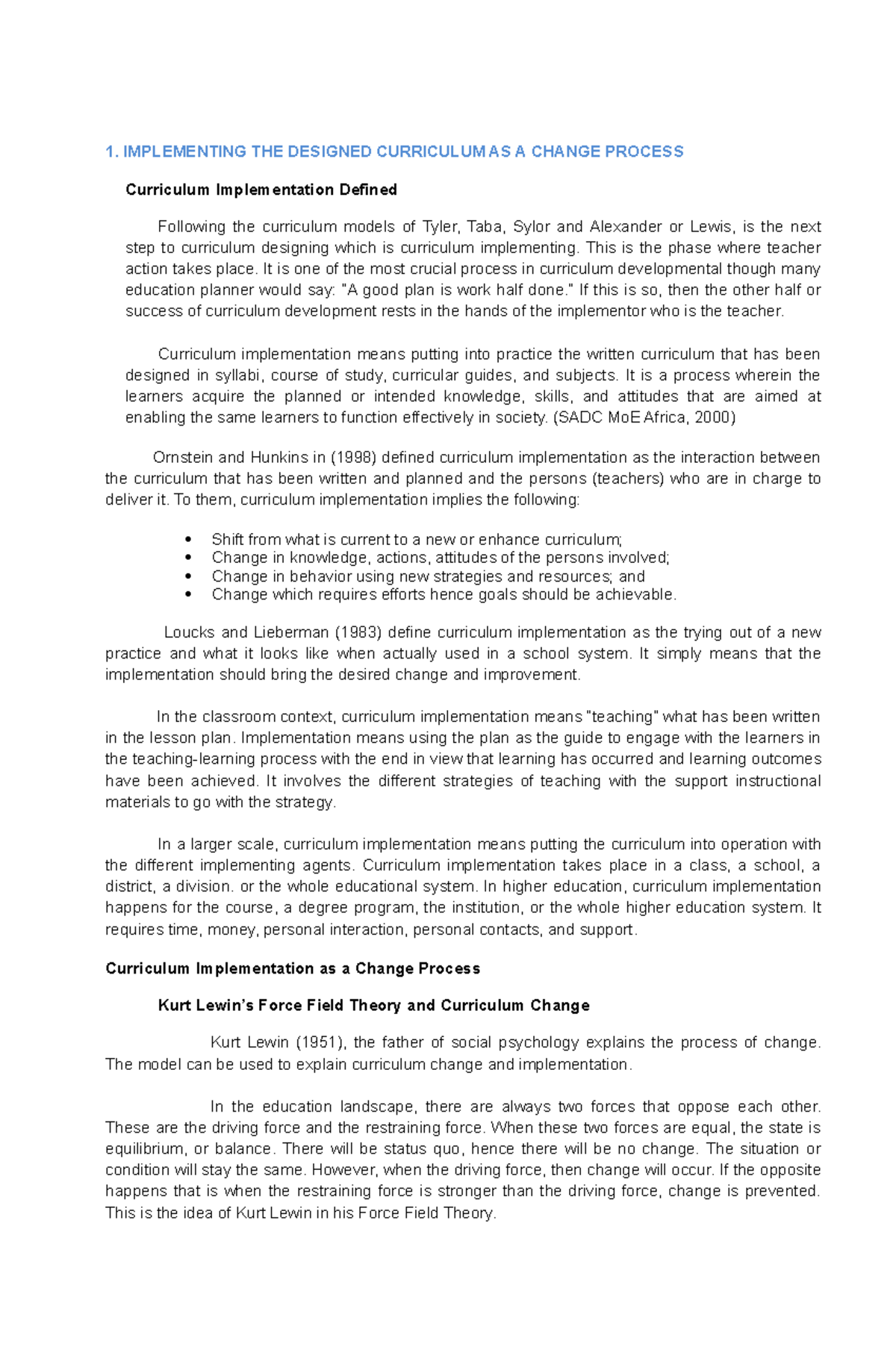 Curriculum Implementation and Change Process: Insights for Educators ...