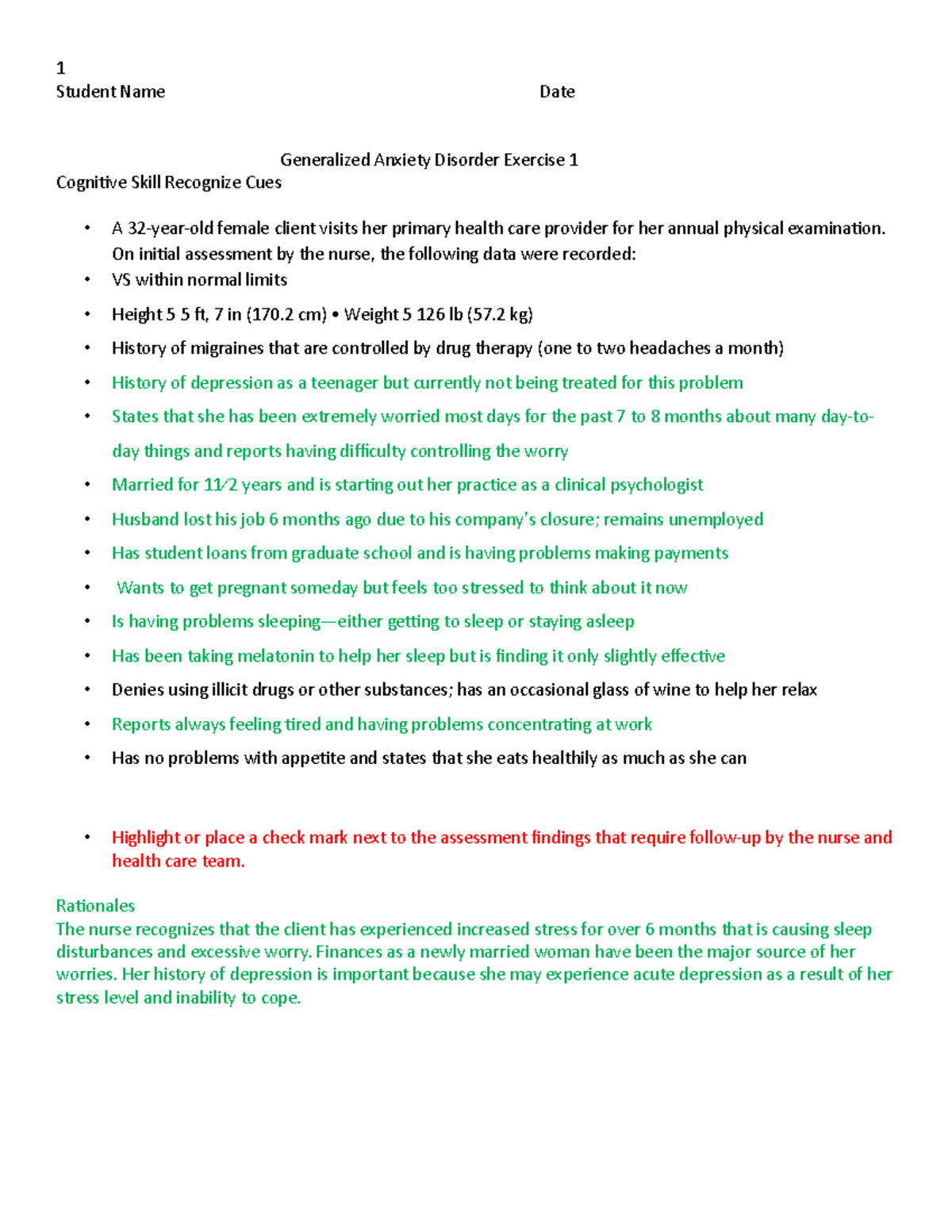 Week 5 Generalized Anxiety Disorder Case Study Responses - Studocu