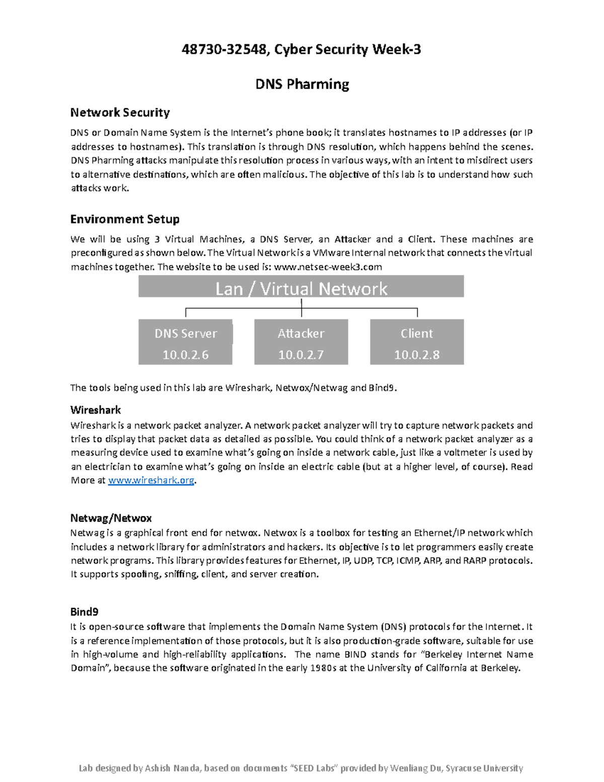 Week 2 Lab - Cyber Security DNS Pharming Techniques - Studocu