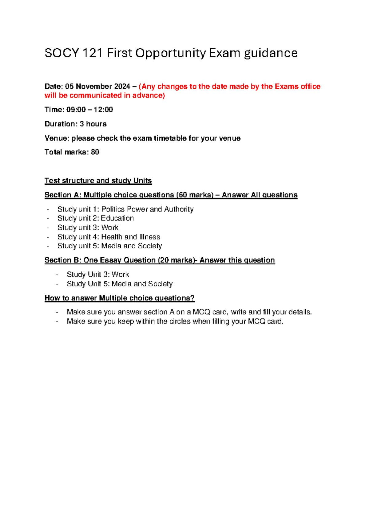 SOCY 121 Exam Preparation Guide for 2024 First Opportunity Exam - Studocu