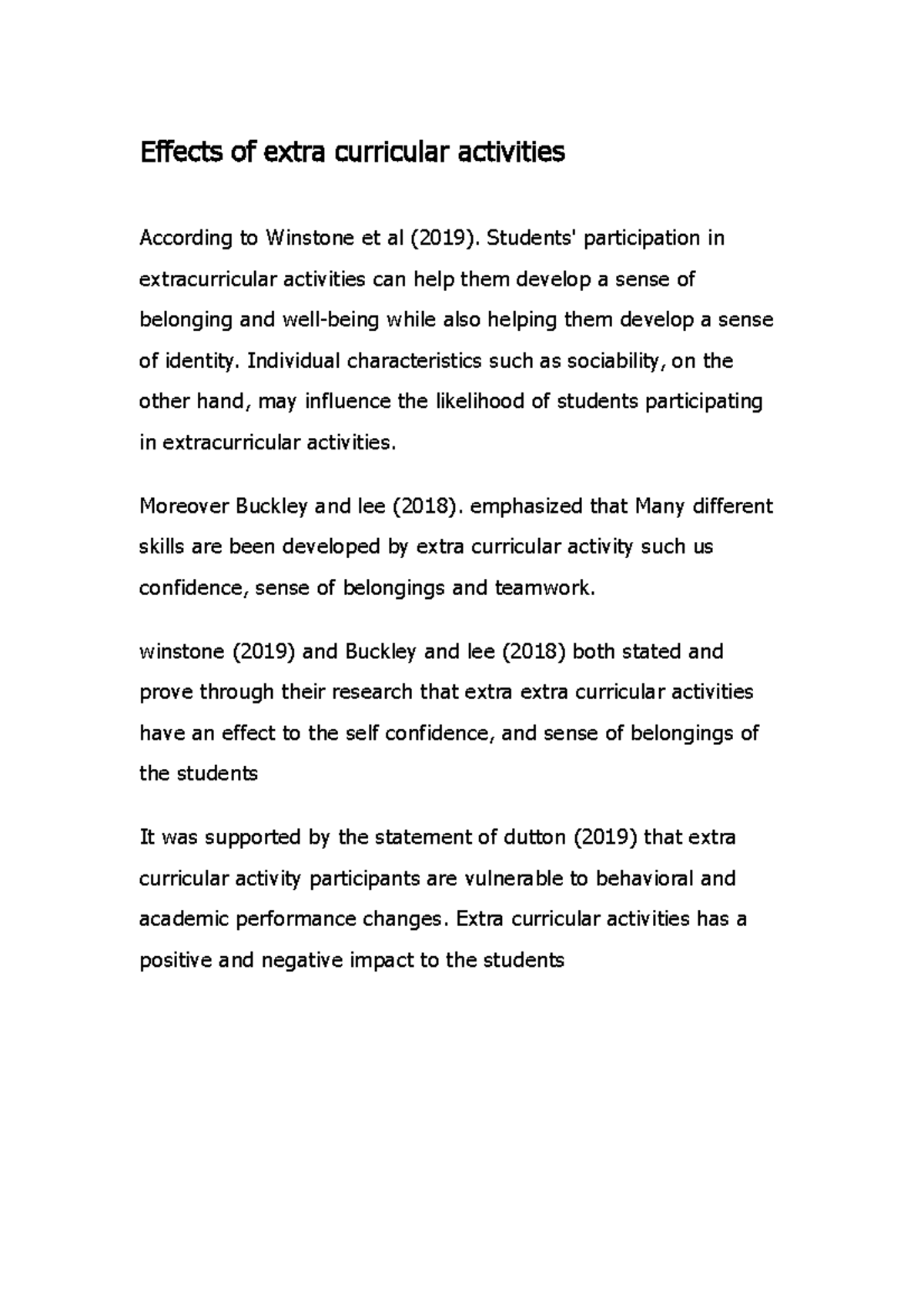 Impact of Extracurricular Activities on Student Development - Studocu