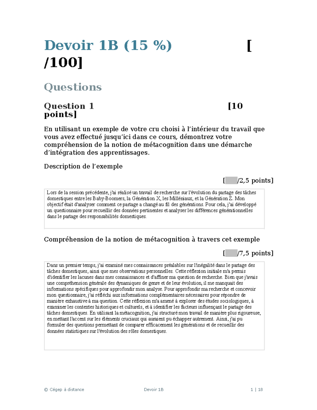 300-301-RE dev 01 B - Devoir 1 : Métacognition et Inégalités Sociales - Studocu