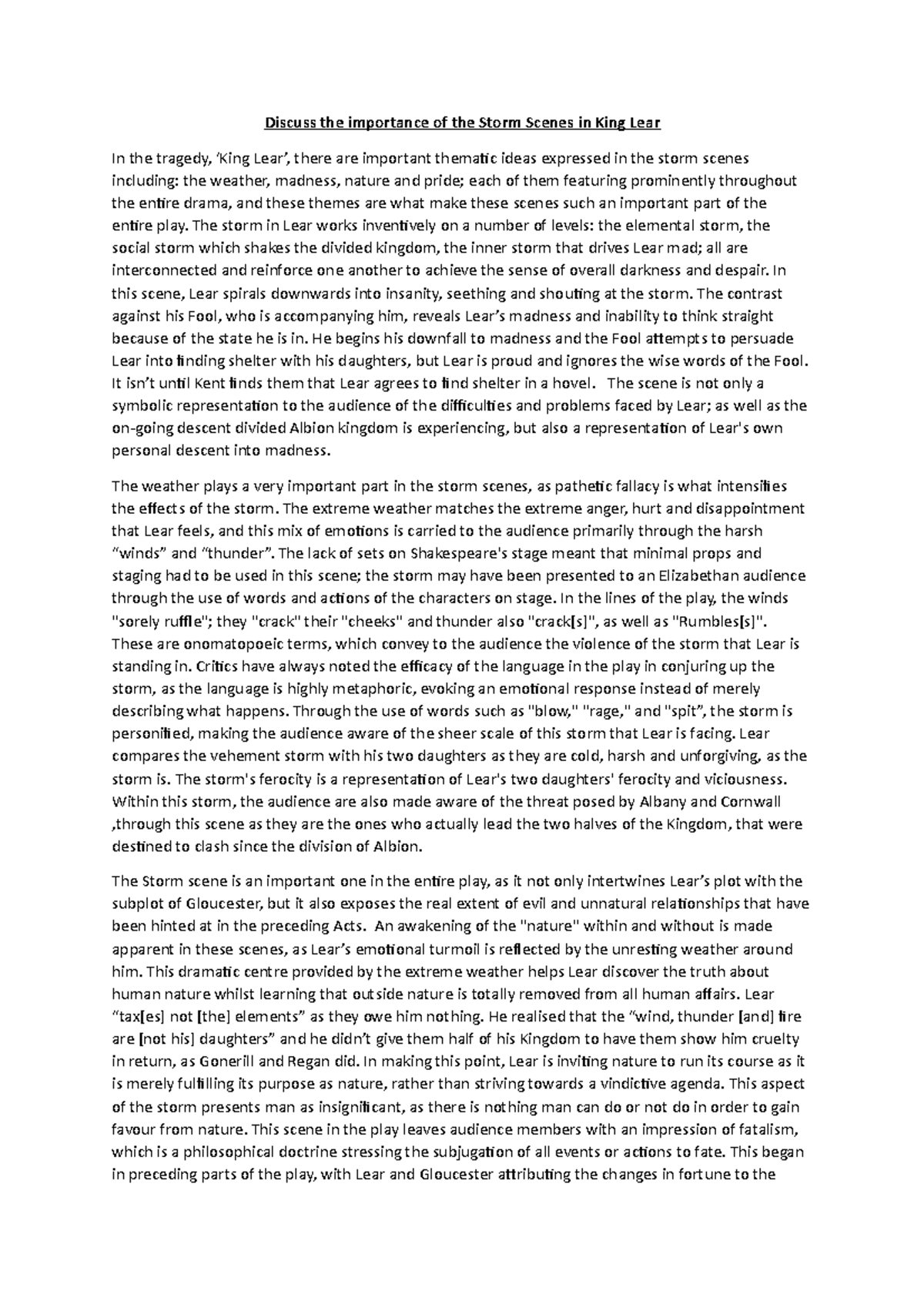 The Significance of the Storm Scenes in King Lear Analysis - Studocu