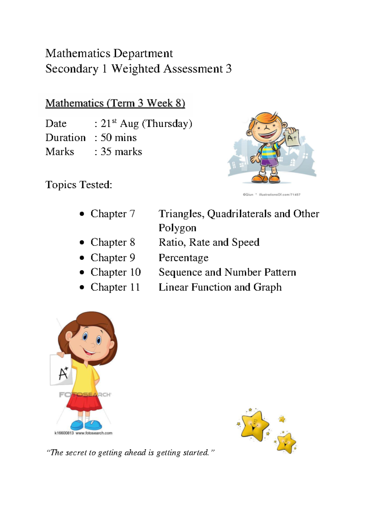 Wa3 - mathematics for sec1 - Mathematics Department Secondary 1 ...