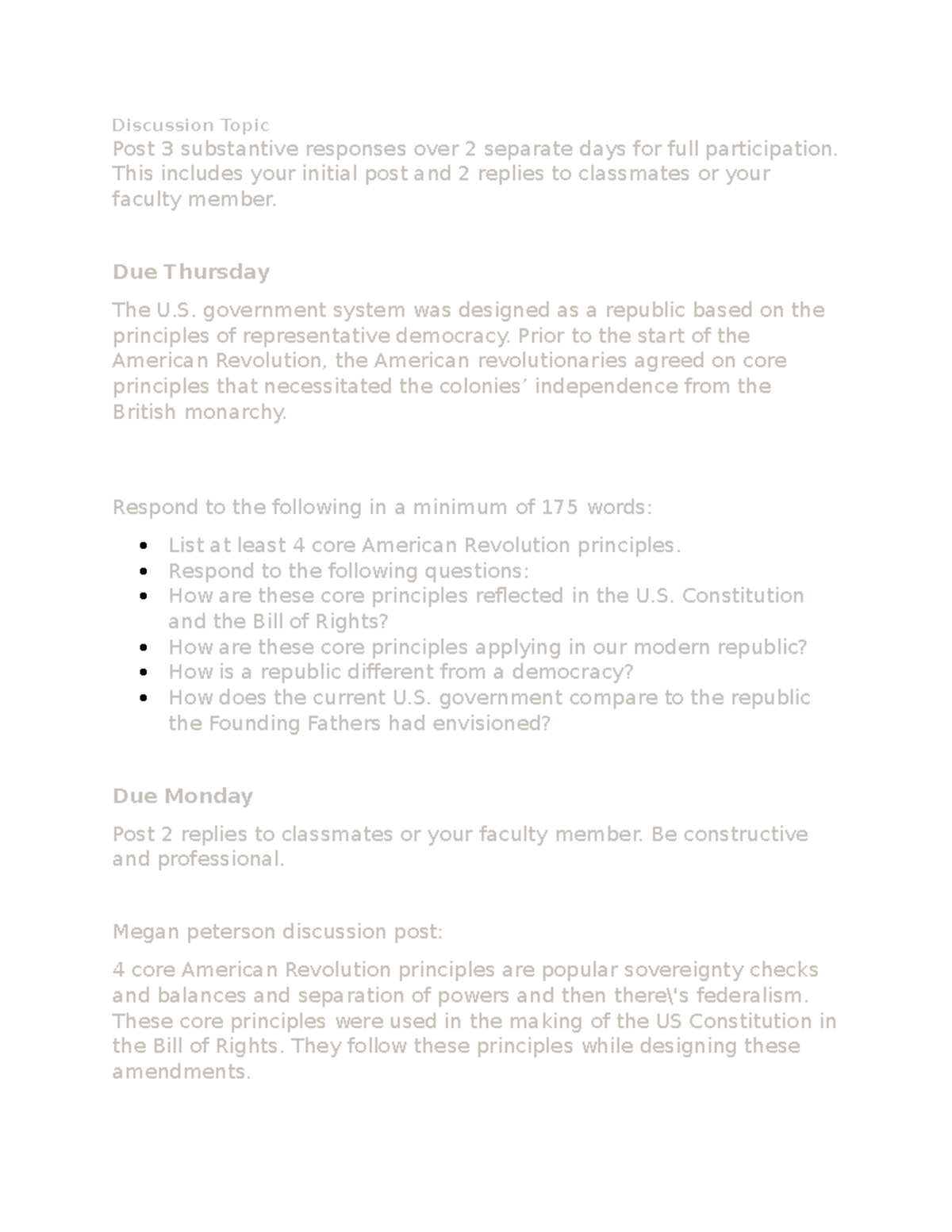 Wk 1 Discussion - Core Principles of the American Revolution - Studocu