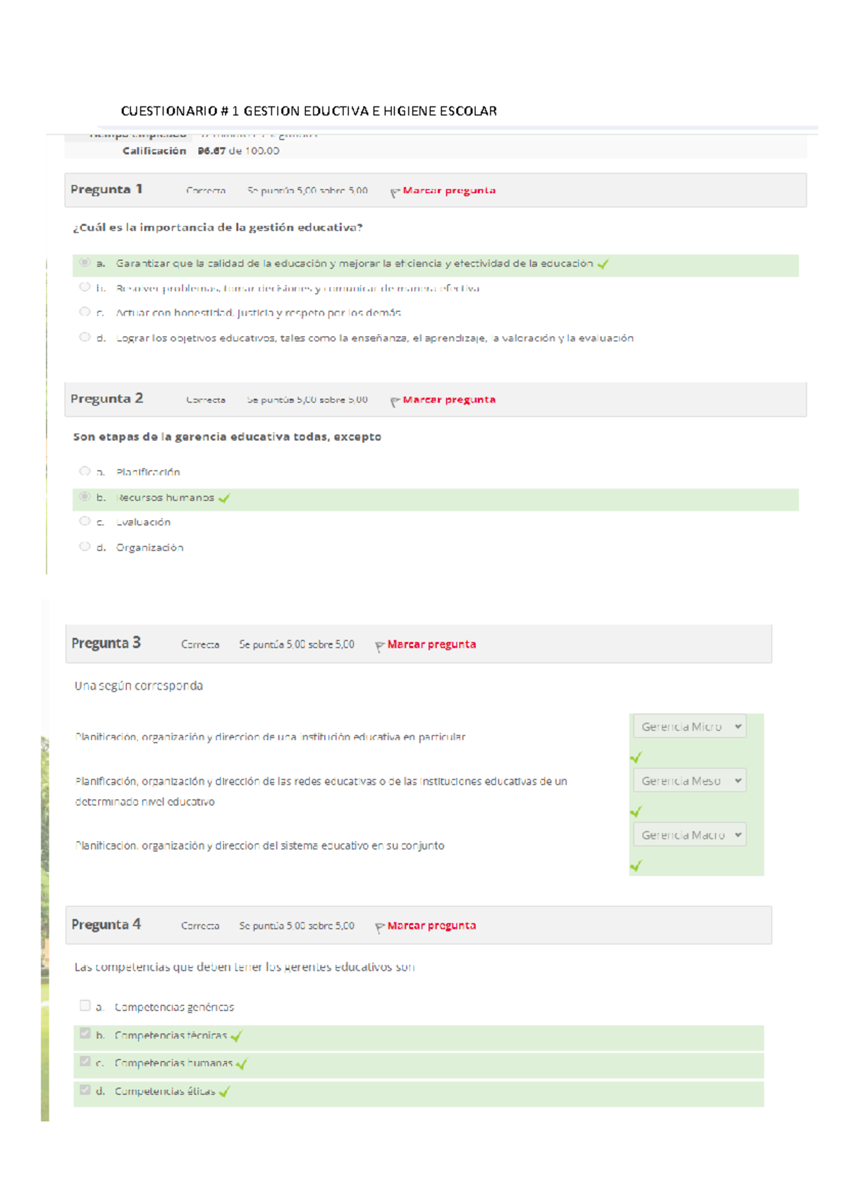 Cuestionario #1 Gestión Educativa y Higiene Escolar - Respuestas Clave - Studocu