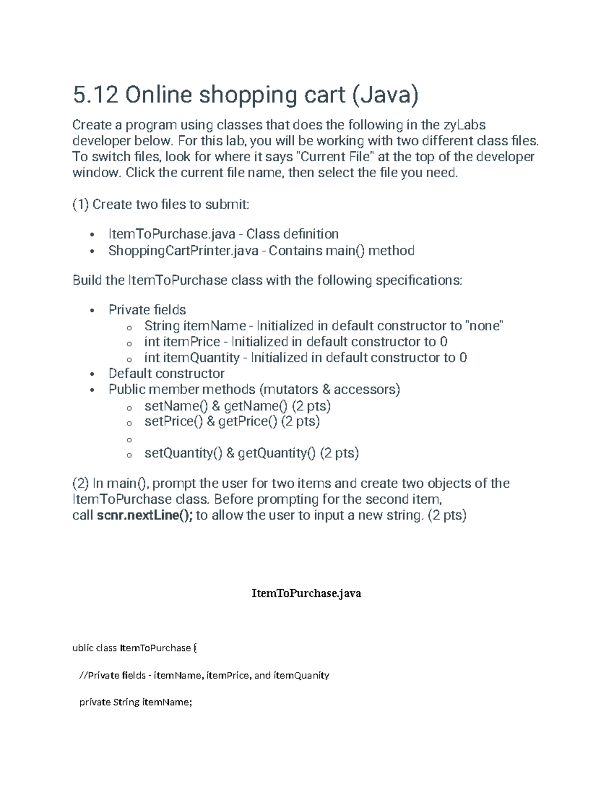 IT-145 Lab 5.12: Java Online Shopping Cart Implementation - Studocu