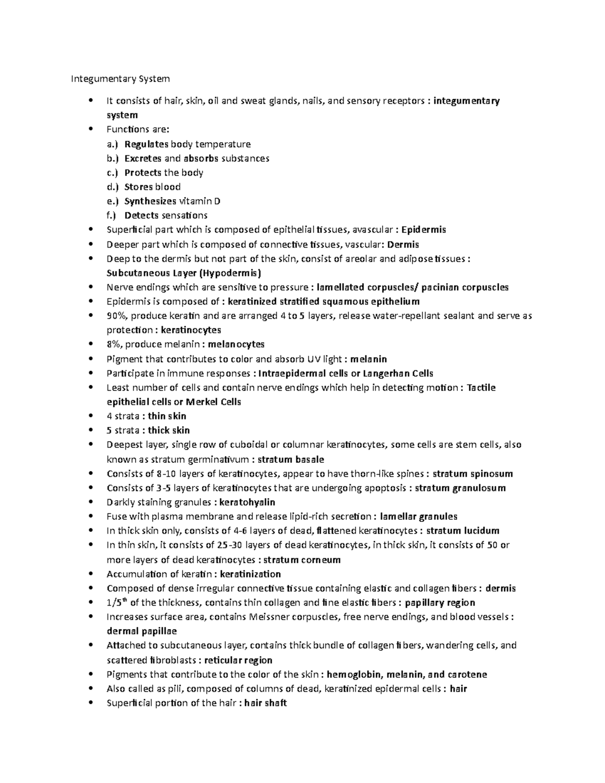 Integumentary System Notes - Integumentary System It consists of hair ...