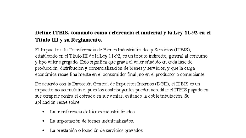 ITBIS: Definición, Normas y Obligaciones Tributarias - Pitbis 4-1 - Studocu