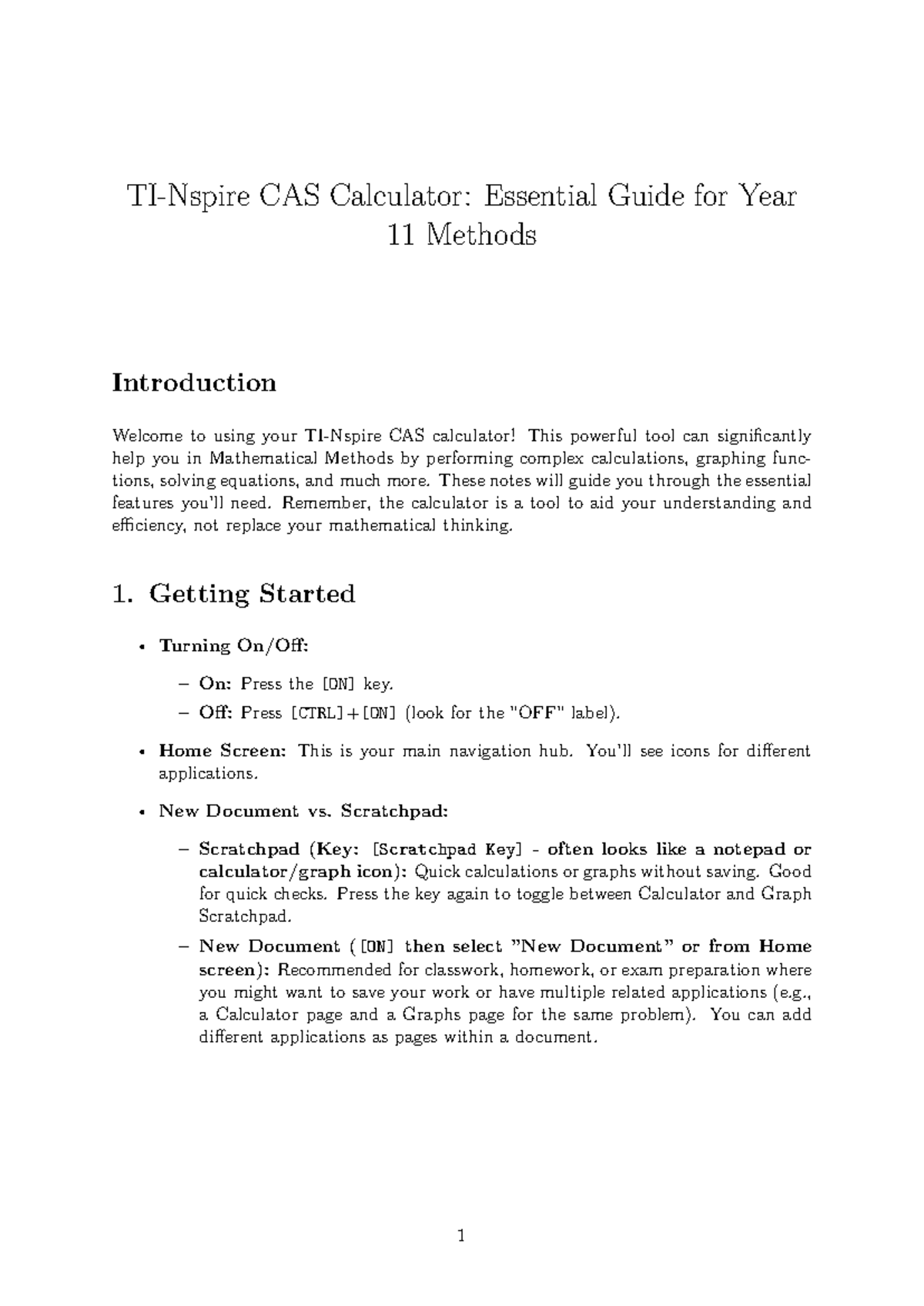 TI-Nspire CAS Calculator: Essential Guide for Year 11 - Studocu