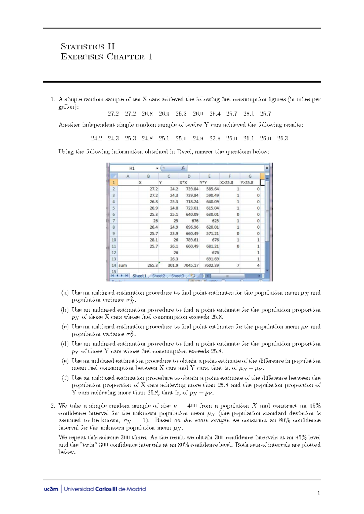 Statistics II Exercises: Confidence Intervals and Estimations - Studocu