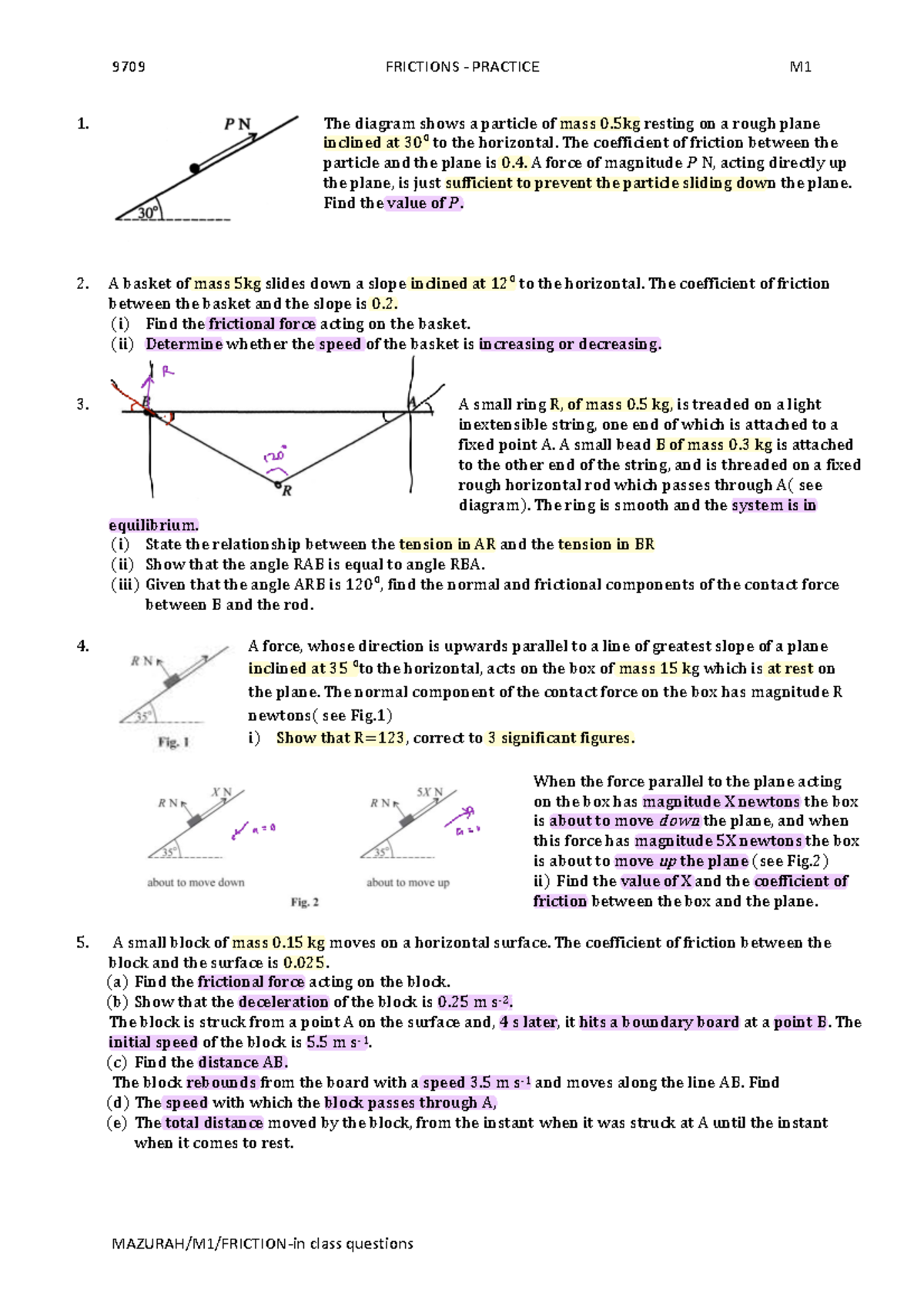 9709 Friction Practice Questions for IN Class - Studocu