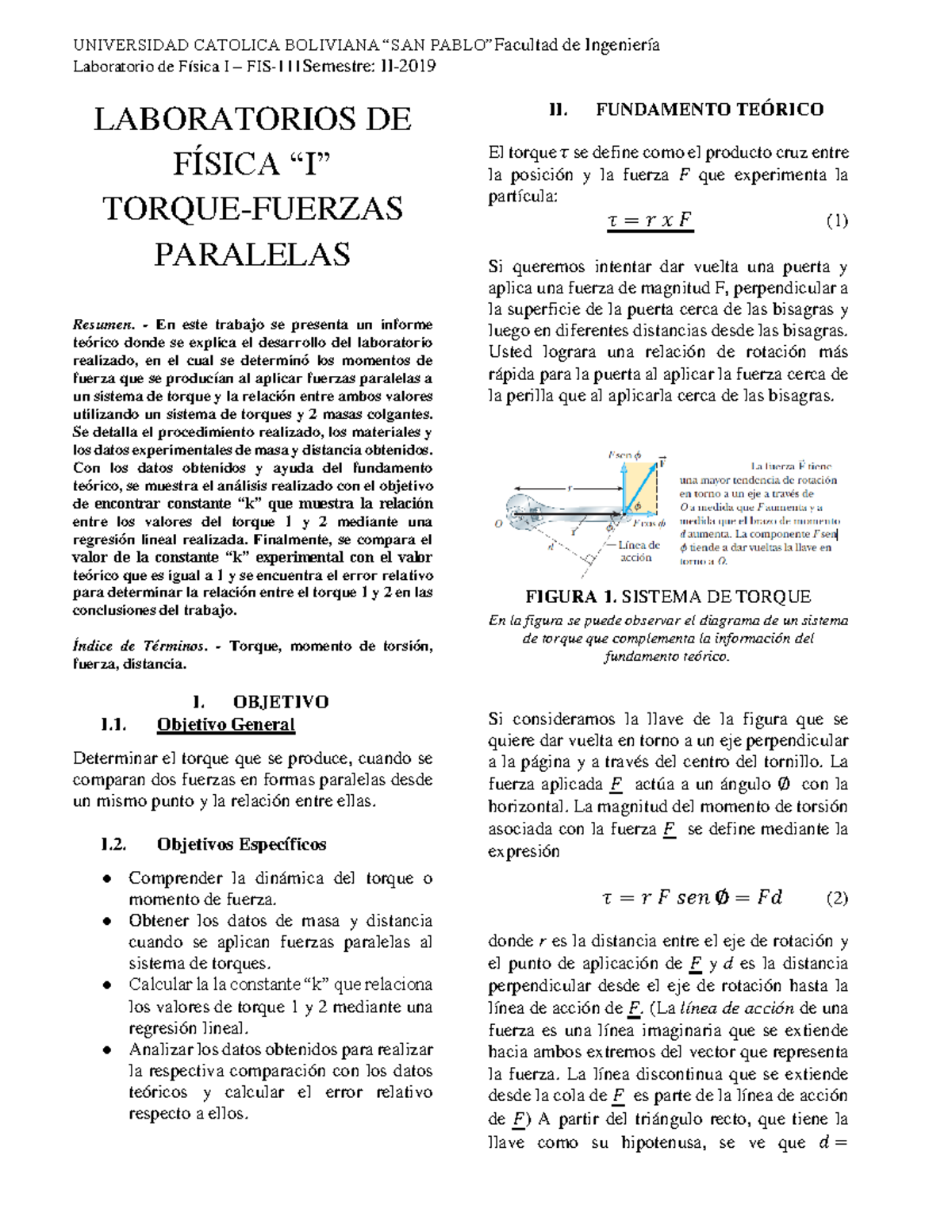 Laboratorio- Torque- Fuerzas Paralelas - Laboratorio de Física I – FIS ...