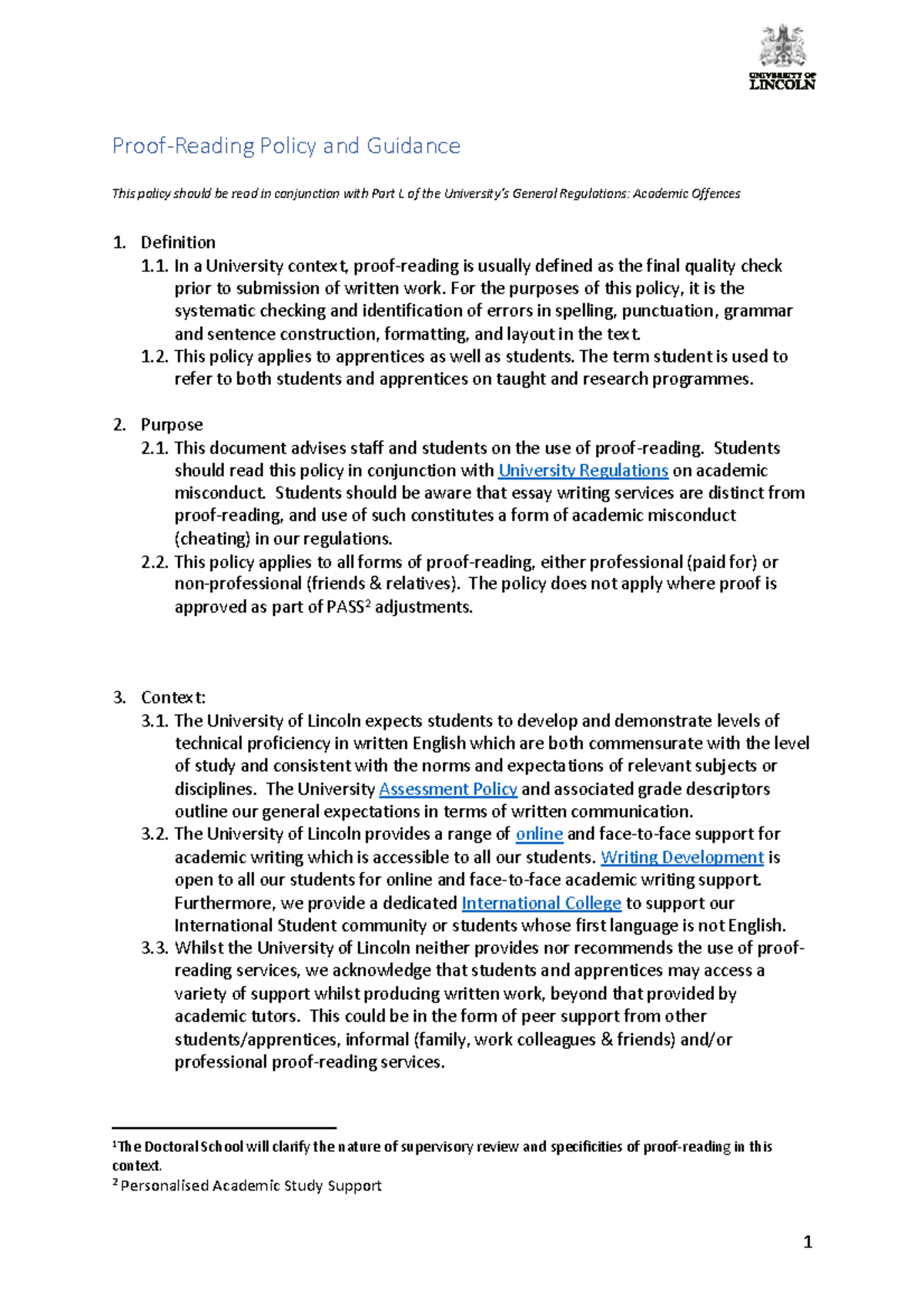 Proof-Reading-Policy - Proof-Reading Policy and Guidance Definition In ...