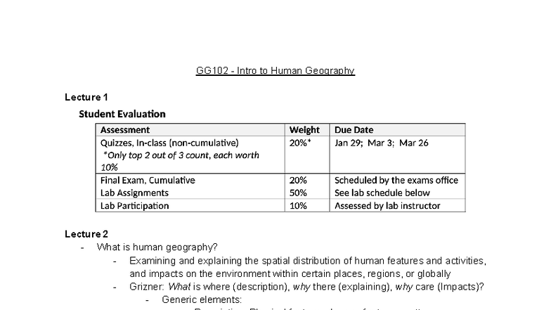 GG102 Intro to Human Geography Lecture Notes: Key Concepts and Themes ...