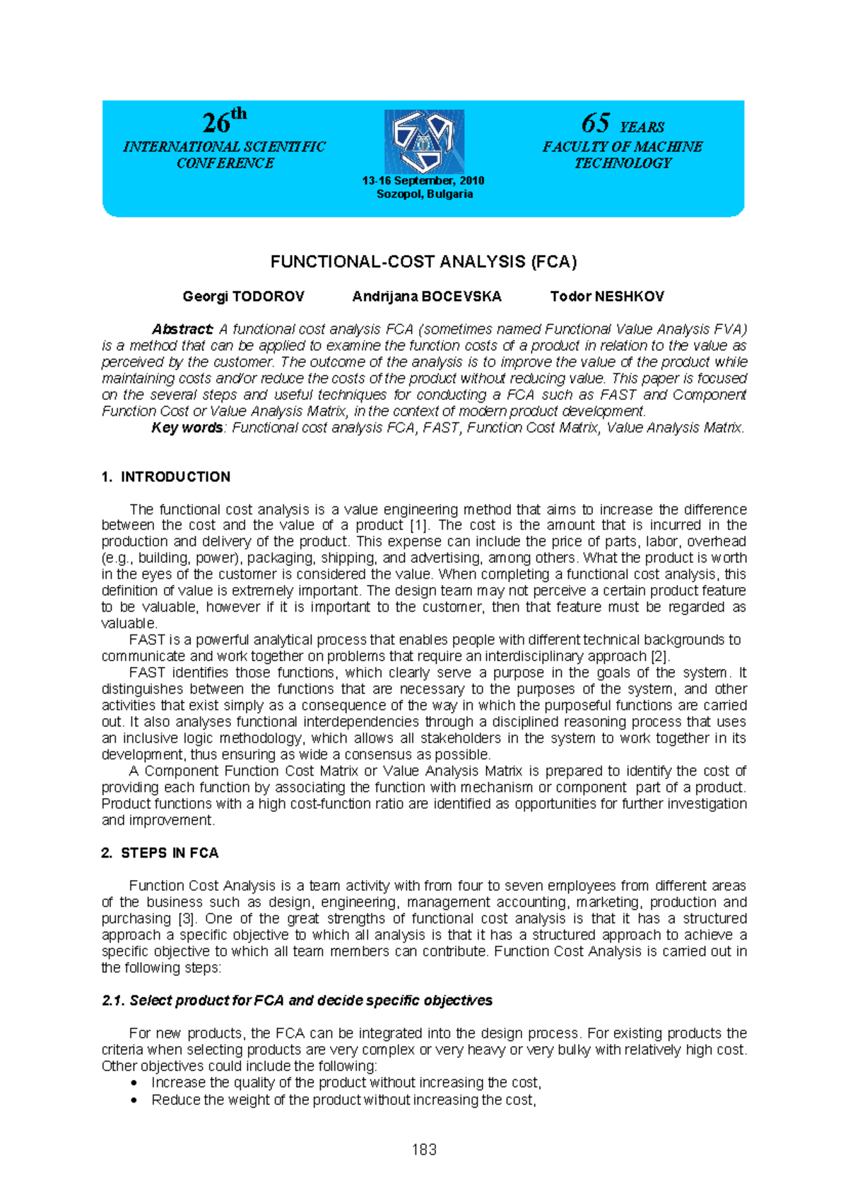 Functional Cost Analysis (FCA) Techniques in Product Development - Studocu