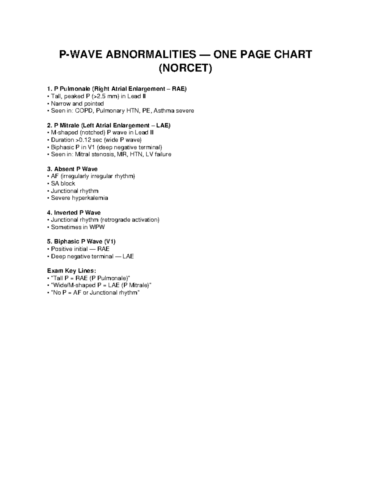 P Wave Abnormalities Chart (NORCET) - Key Insights and Conditions - Studocu