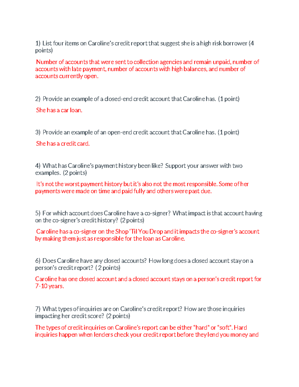 CREDIT 101: Caroline Blue's Risk Assessment & Credit History Analysis ...