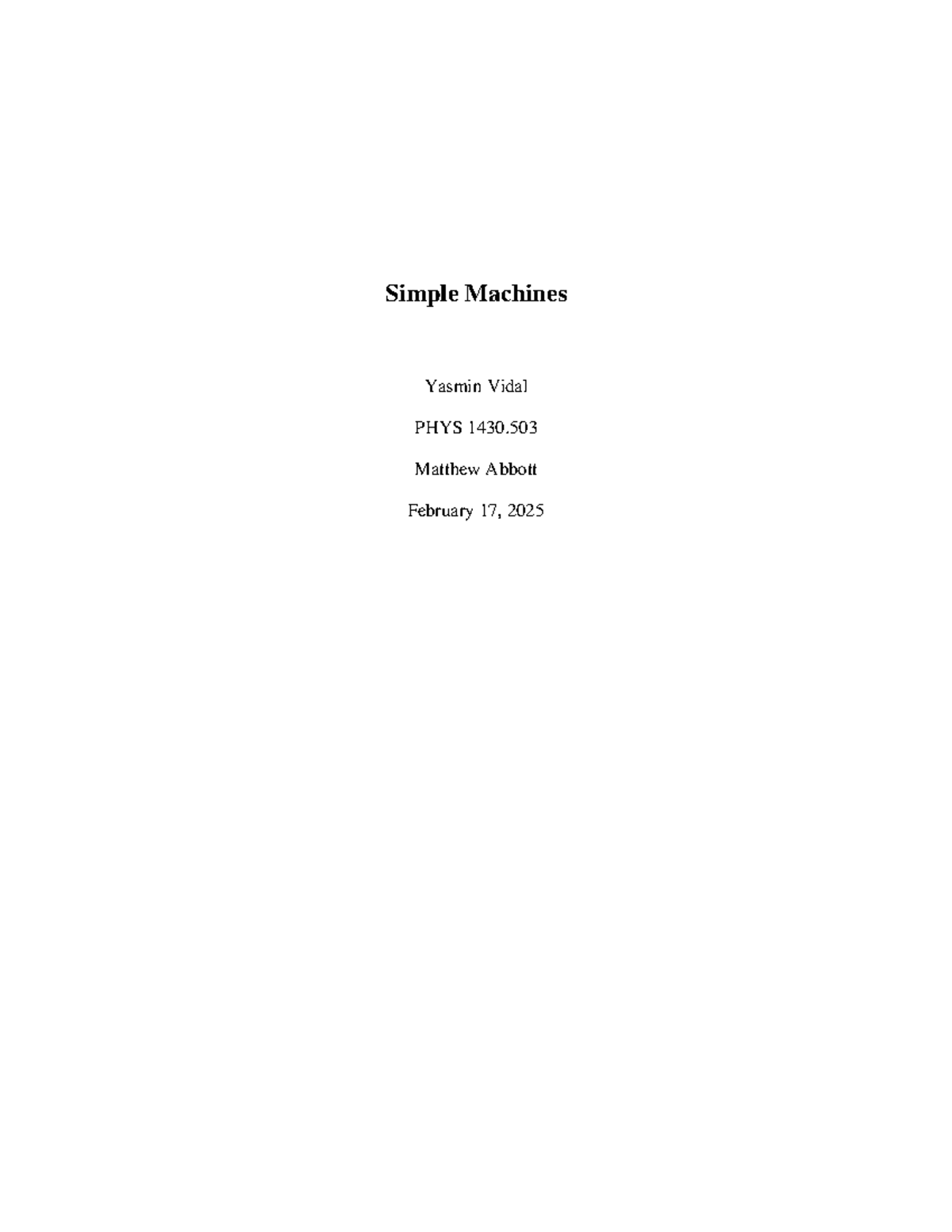 Lab Report 1: Investigating Simple Machines in PHYS 1430 - Studocu