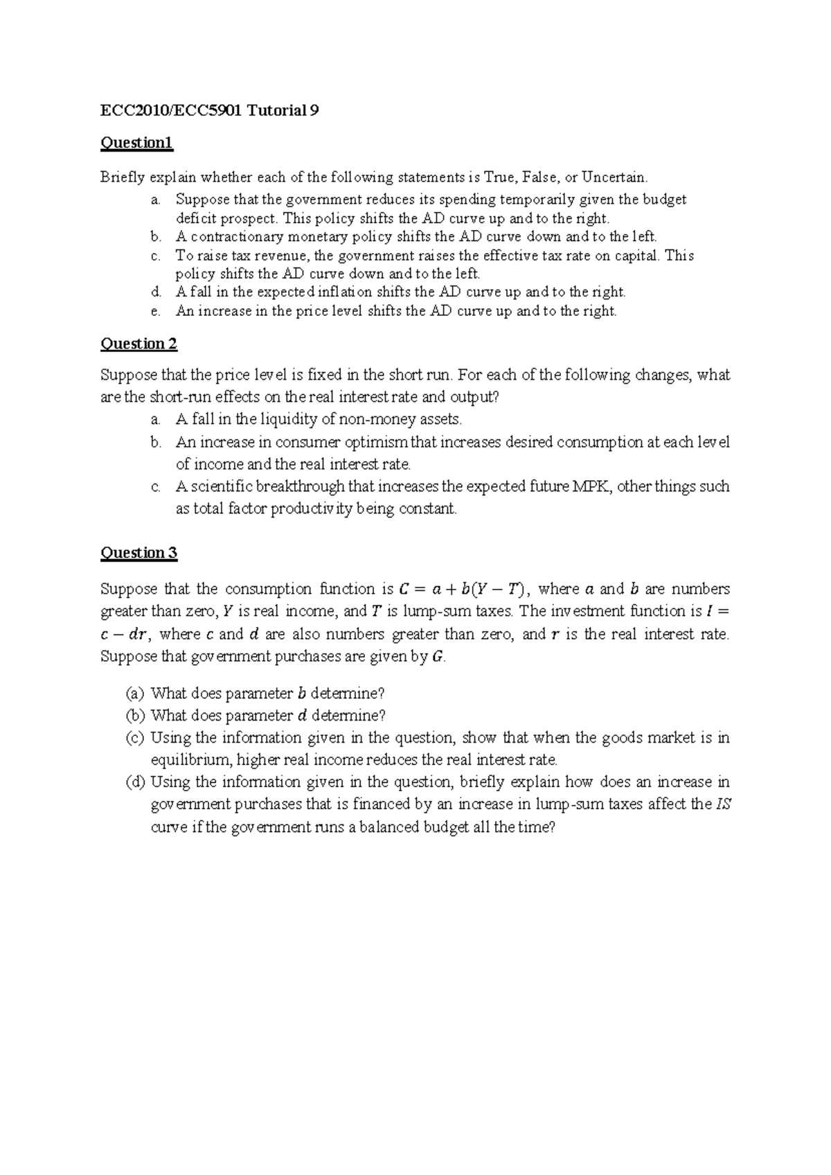 2021 Tutorial 9 (week 10) - Copy - ECC2010 - Monash - Studocu