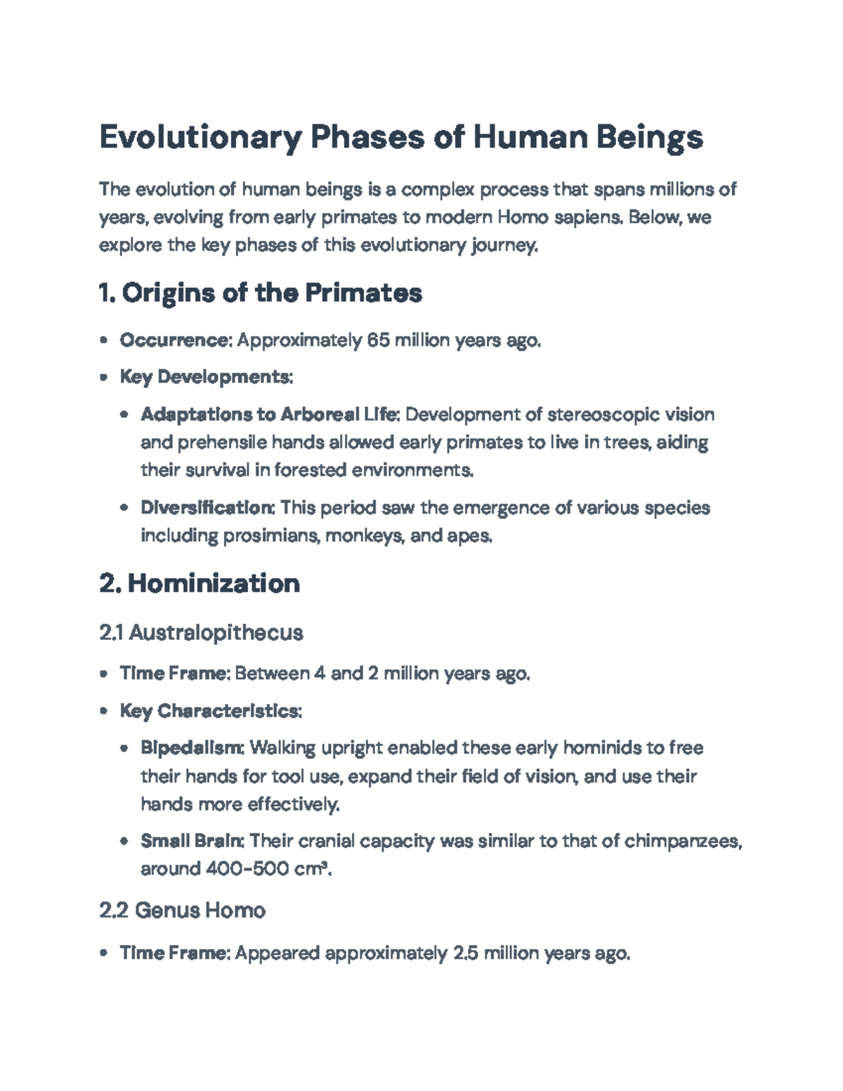 Evolutionary Phases of Humans: From Primates to Modern Society ...