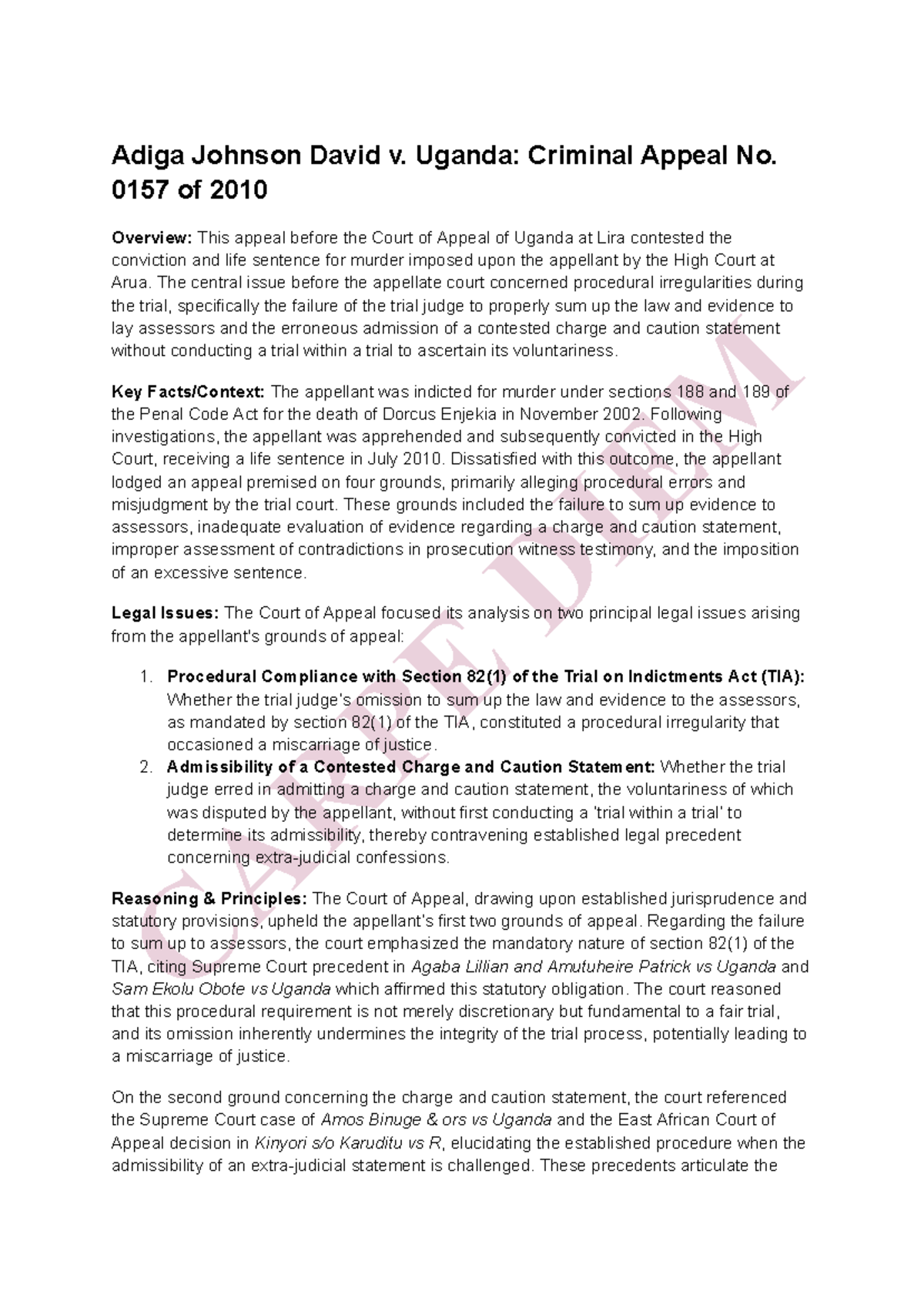 Criminal Appeal Cases Overview: Key Legal Principles and Outcomes - Studocu