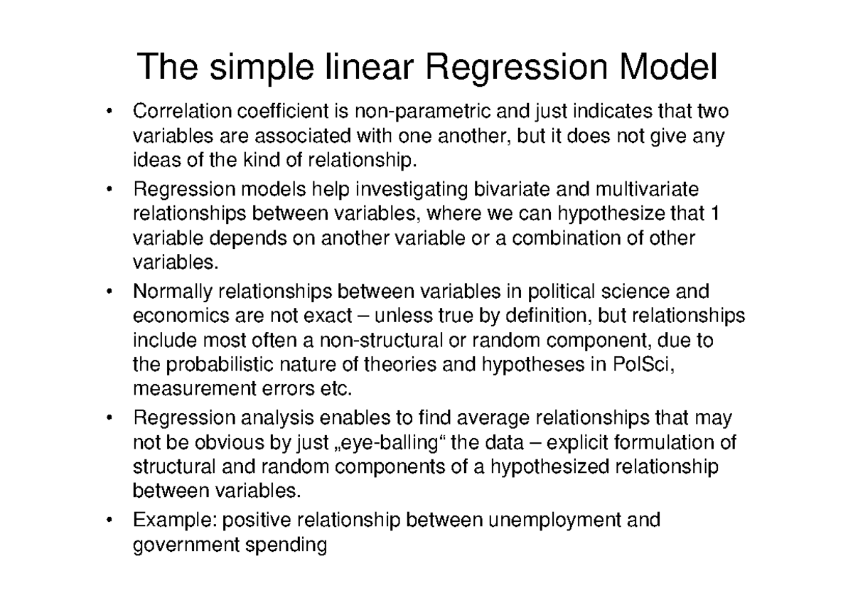 Simple regression - Summary description - The simple linear Regression ...