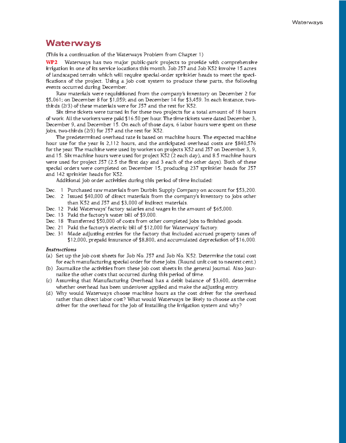 managerial accounting chapter 1 - Waterways Waterways (This is a ...