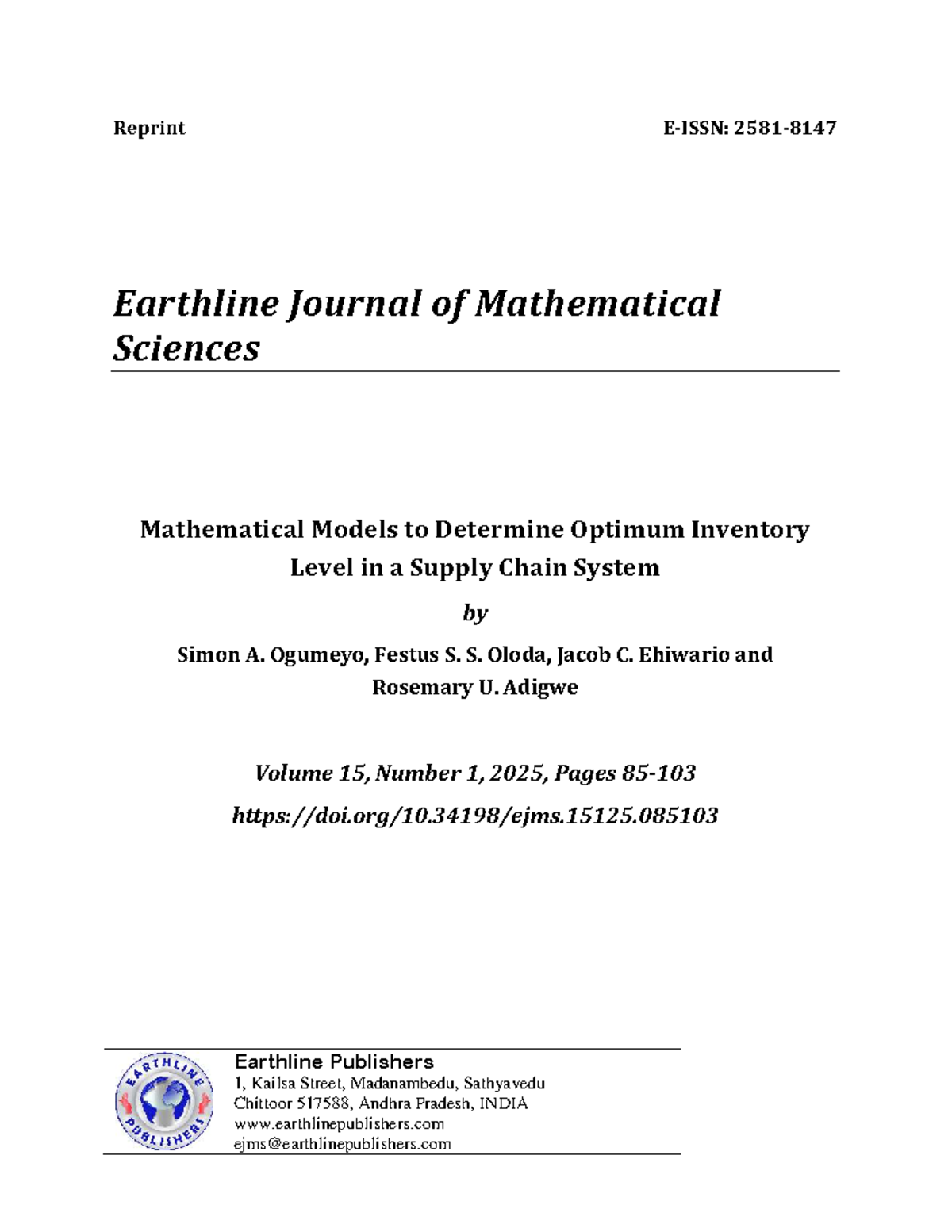 Mathematical Models for Optimal Inventory Levels in Supply Chain ...