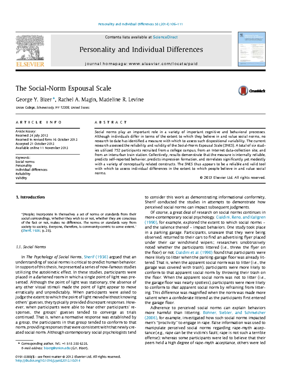 The Espousal Scale: Assessing Social Norms in Personality (P&ID 58 ...