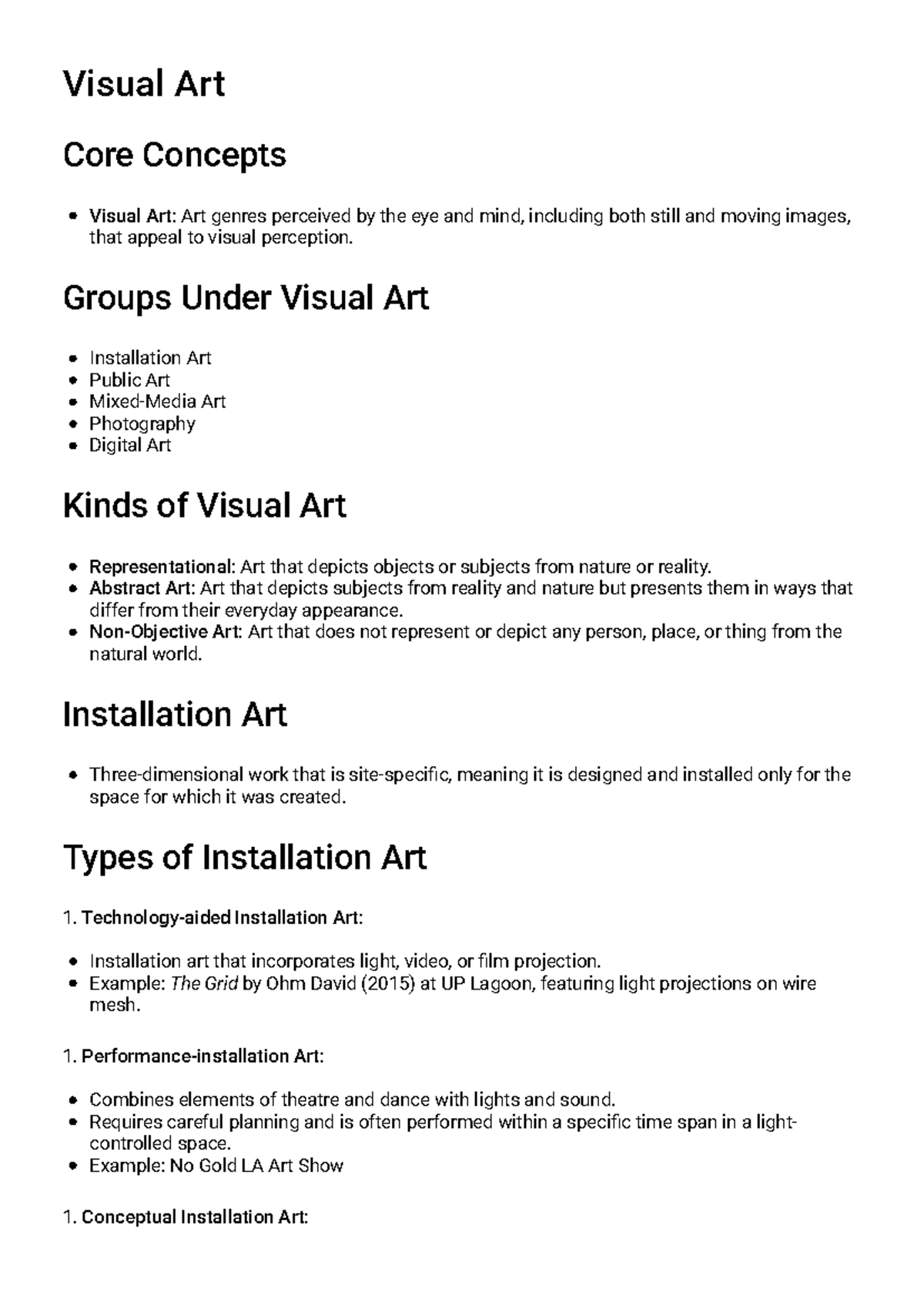 Visual Art Core Concepts: Genres and Installation Art Overview - Studocu