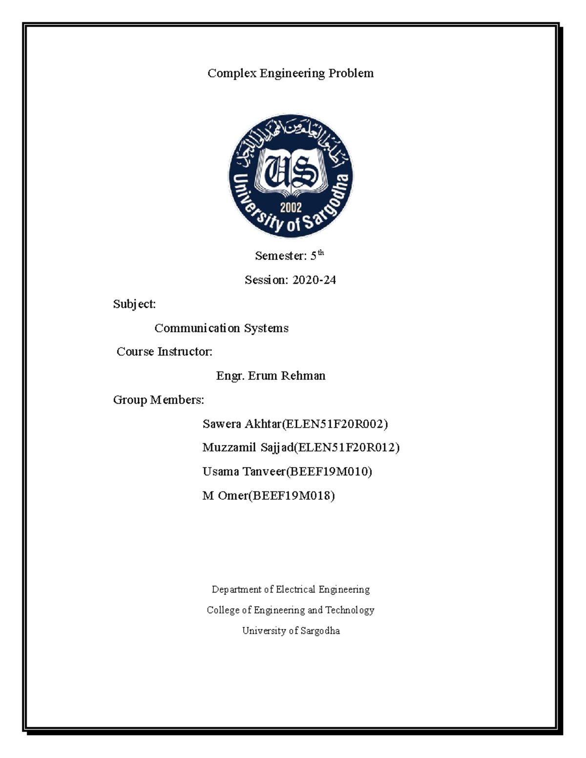 Complex Engineering Problem - Complex Engineering Problem Semester: 5th ...