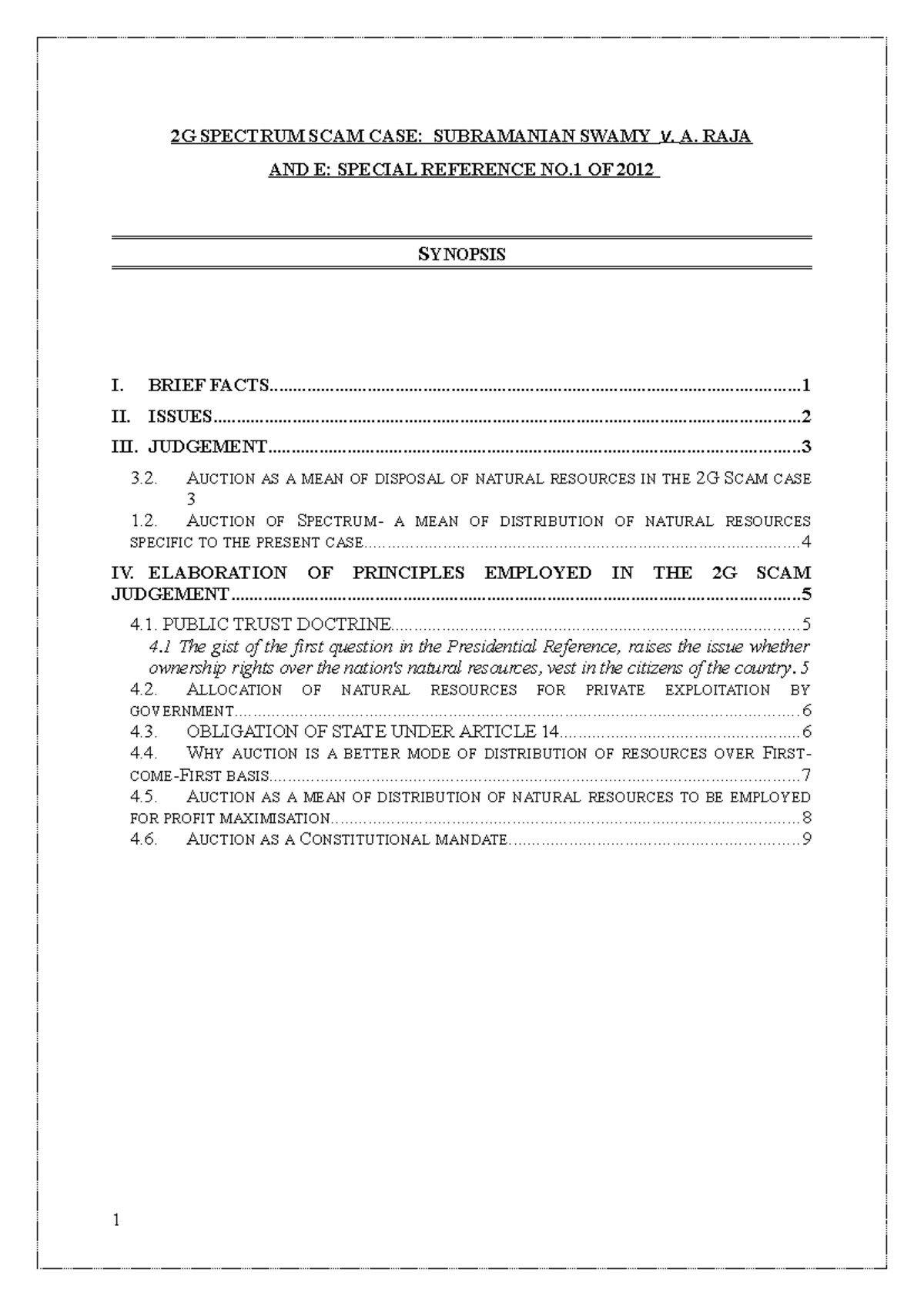2G SPECTRUM SCAM CASE: SUBRAMANIAN SWAMY V. A. RAJA - BRIEF ANALYSIS ...
