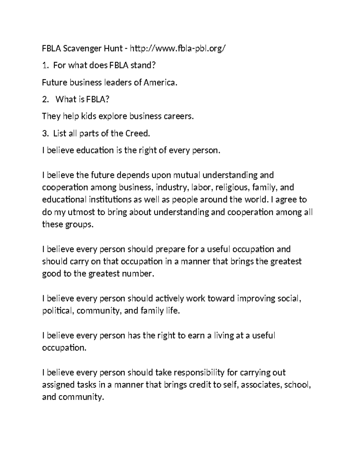 FBLA Scavenger Hunt: Exploring Future Business Leaders - Studocu