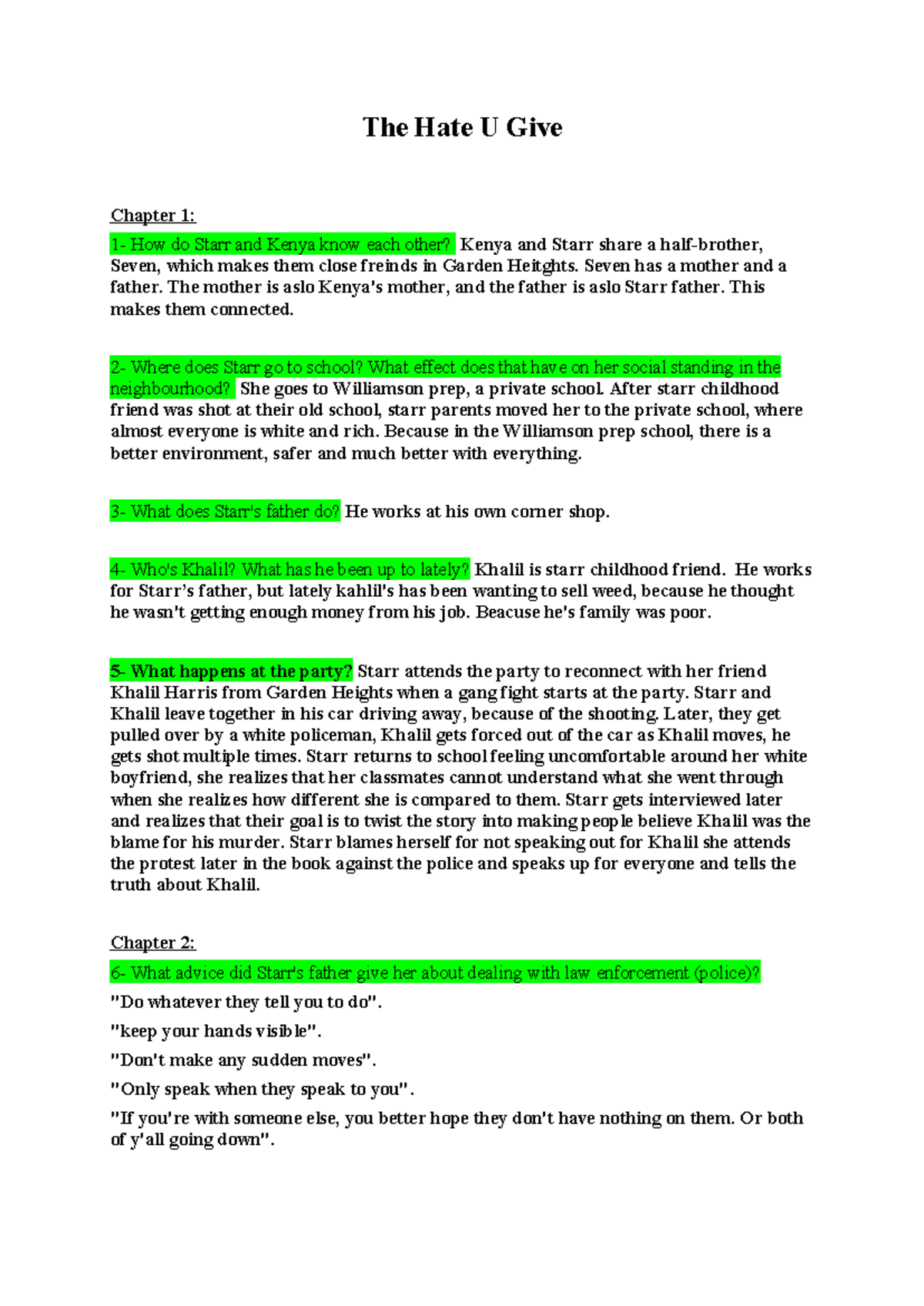 The Hate U Give (THUG) Chapter Summaries and Analysis - Studocu