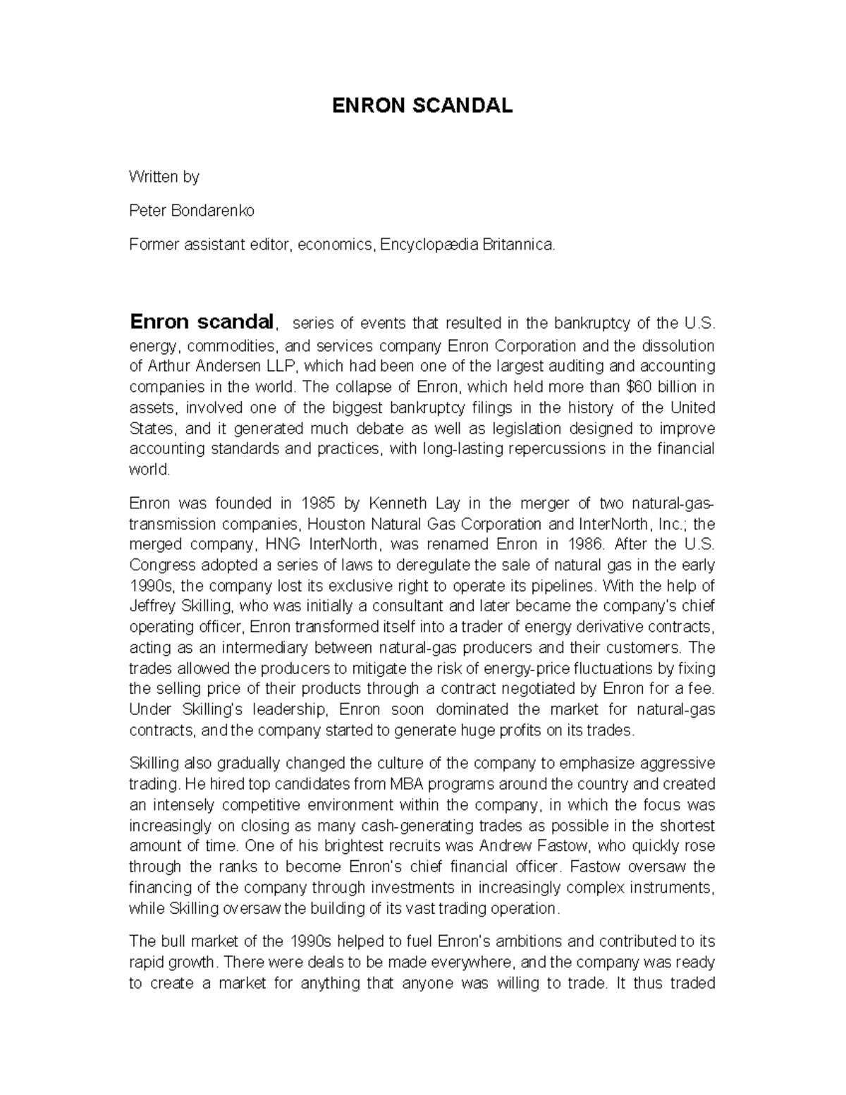 Enron Case Study: Unveiling the Scandal and Its Consequences - Studocu