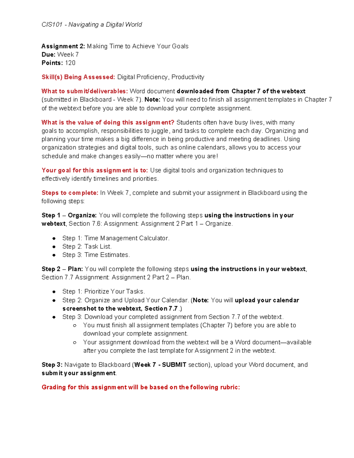 CIS101 Assignment 2: Effective Time Management Strategies - Studocu