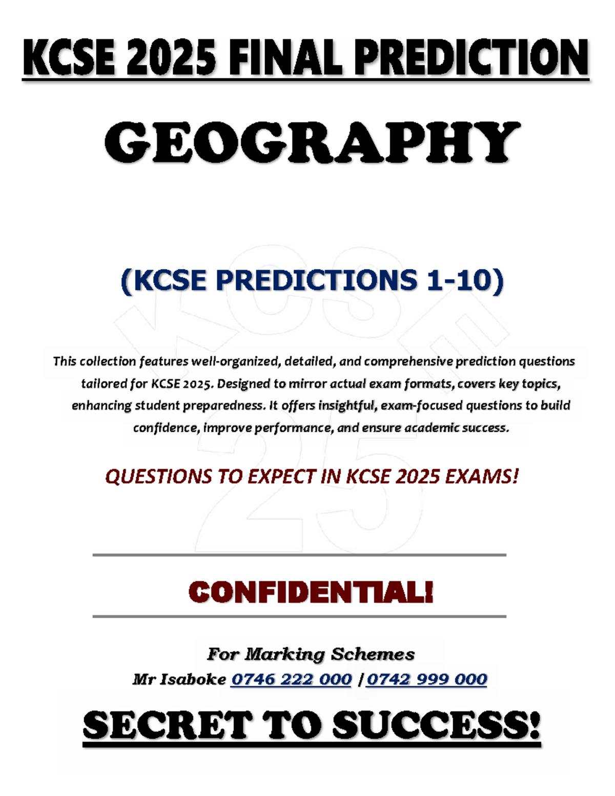 KCSE 2025 GEOGRAPHY FINAL PREDICTION PAPER 1 & 2 - Studocu