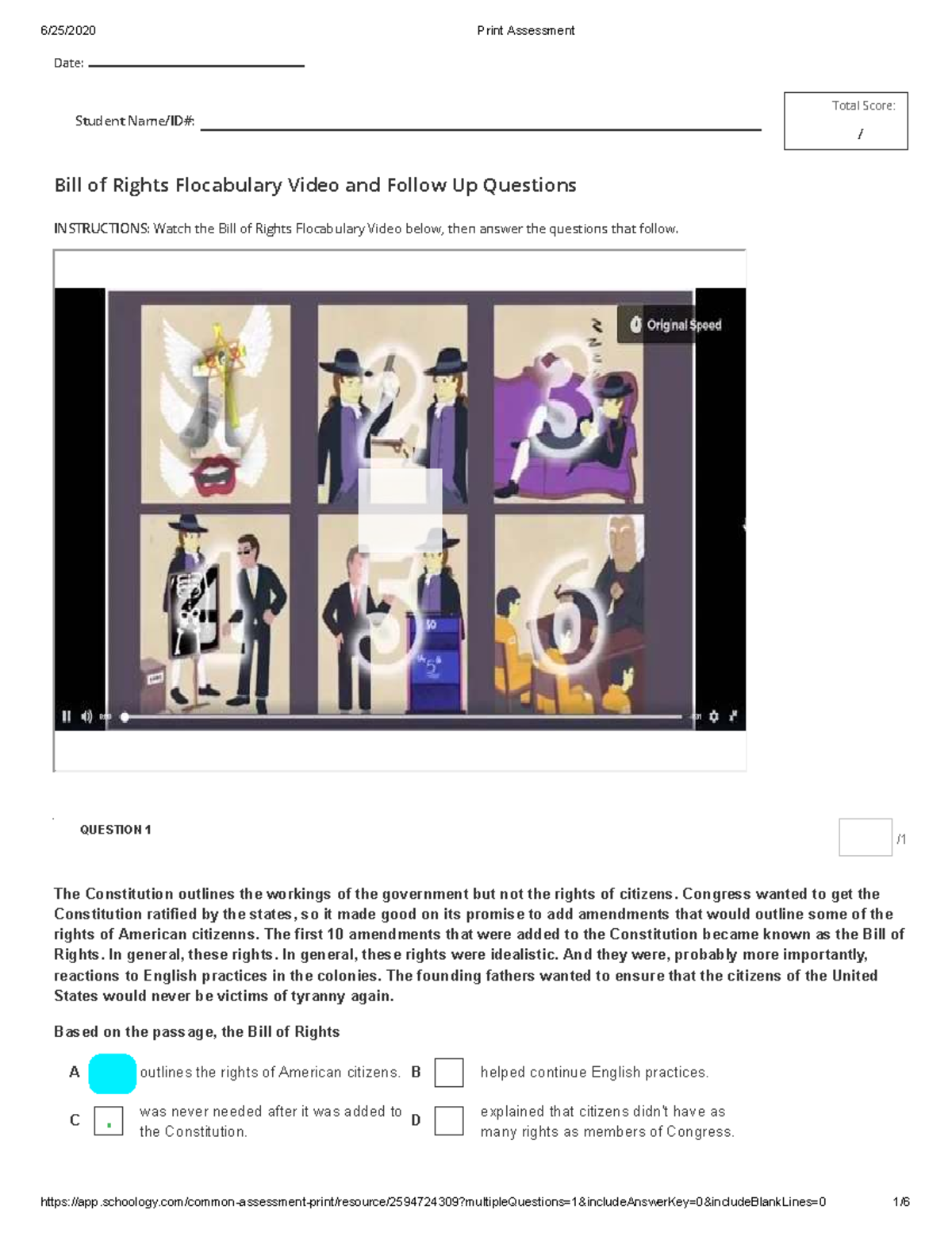 2024-2025 Bill of Rights Flocabulary Video Questions - Studocu