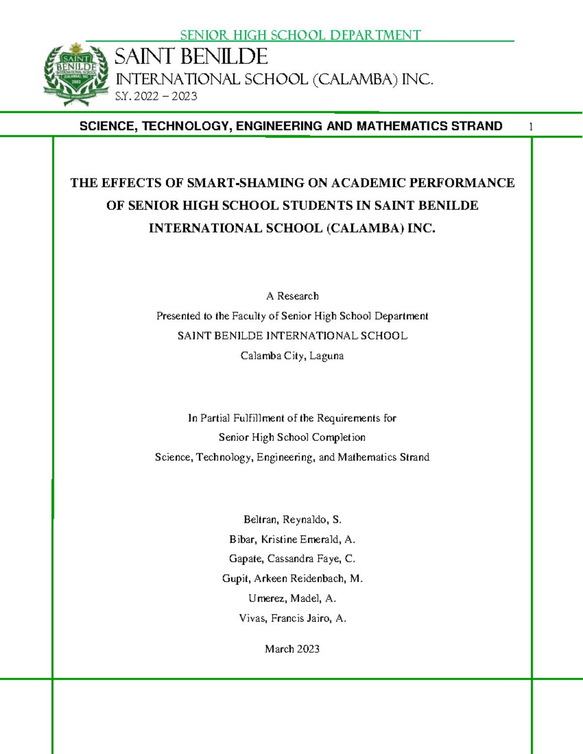 Group 1 - Impact of Smart-Shaming on Senior HS Students' Academic ...