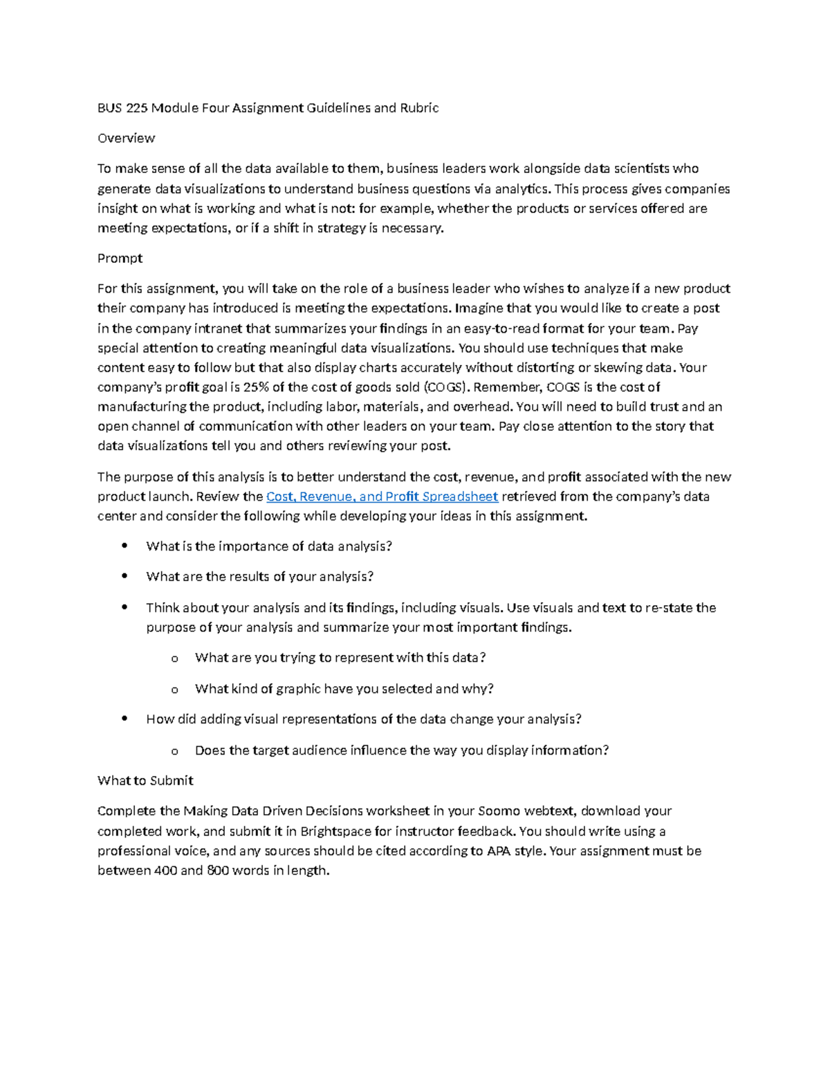 BUS 225 Module 4 Assignment: Analyzing Product Performance via Data ...