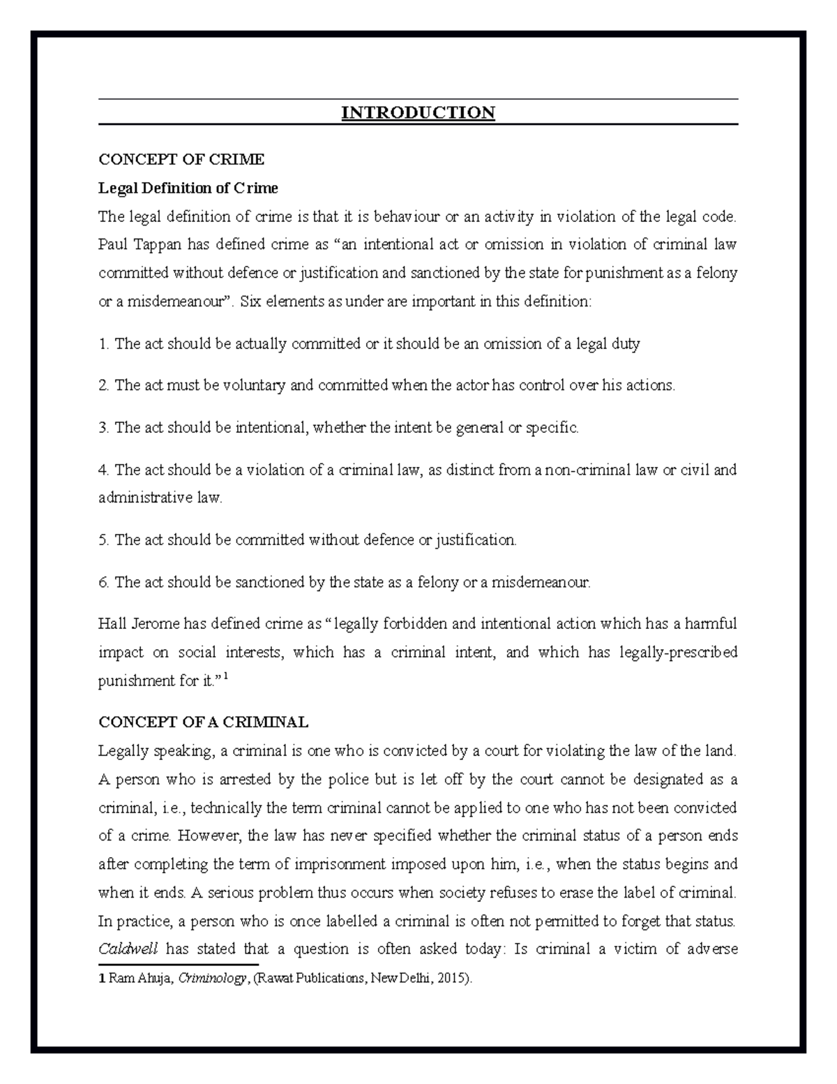 Classification of crime - INTRODUCTION CONCEPT OF CRIME Legal ...
